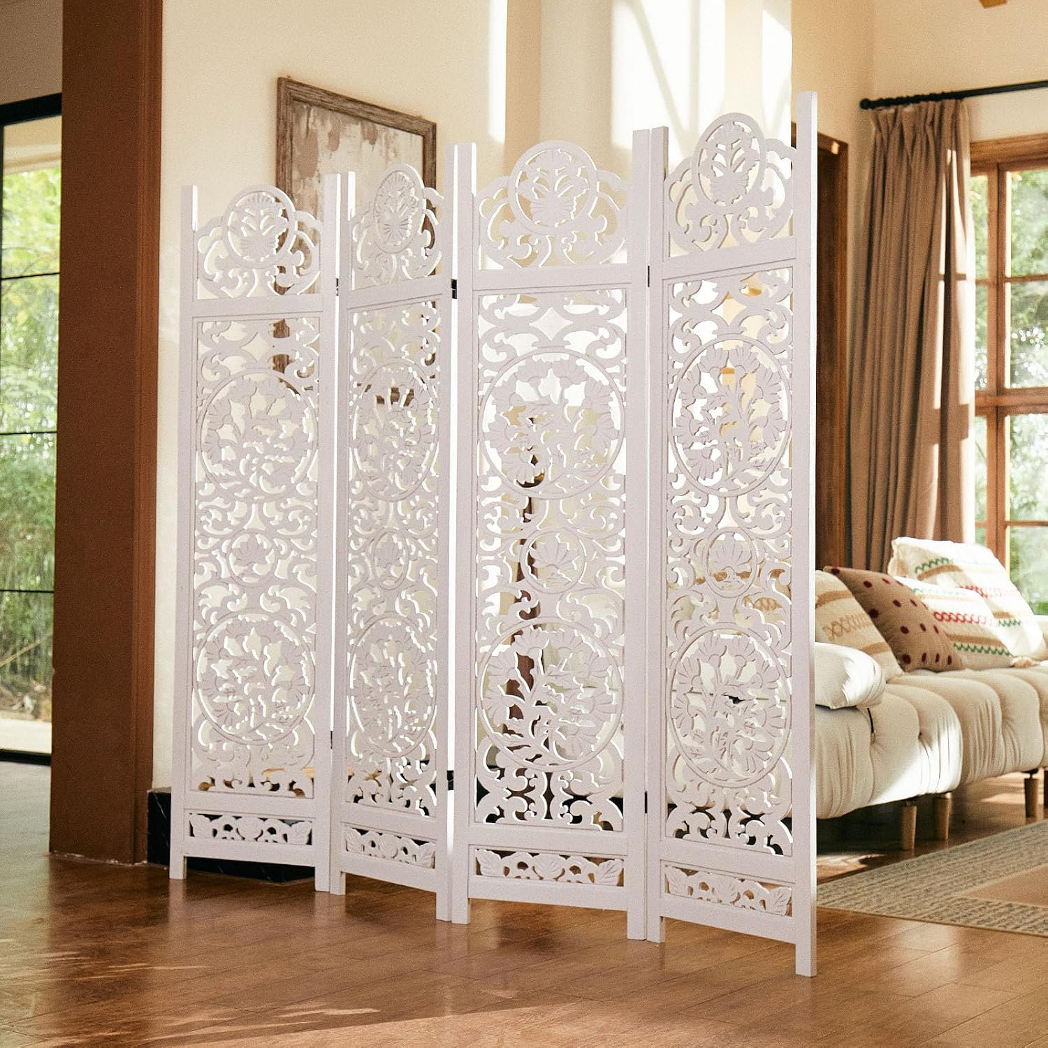 Alcott Hill 5.75Ft Room Divider Wood Screen, 33Lbs Durable MDF Carved ...