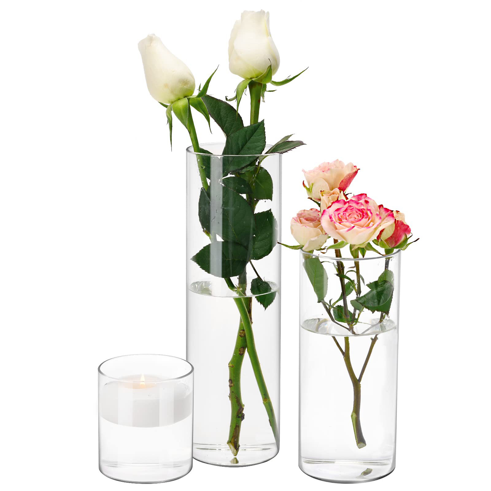 Latitude Run® Cylinder Vases For Centerpieces 3Pcs Different Sizes Tall ...