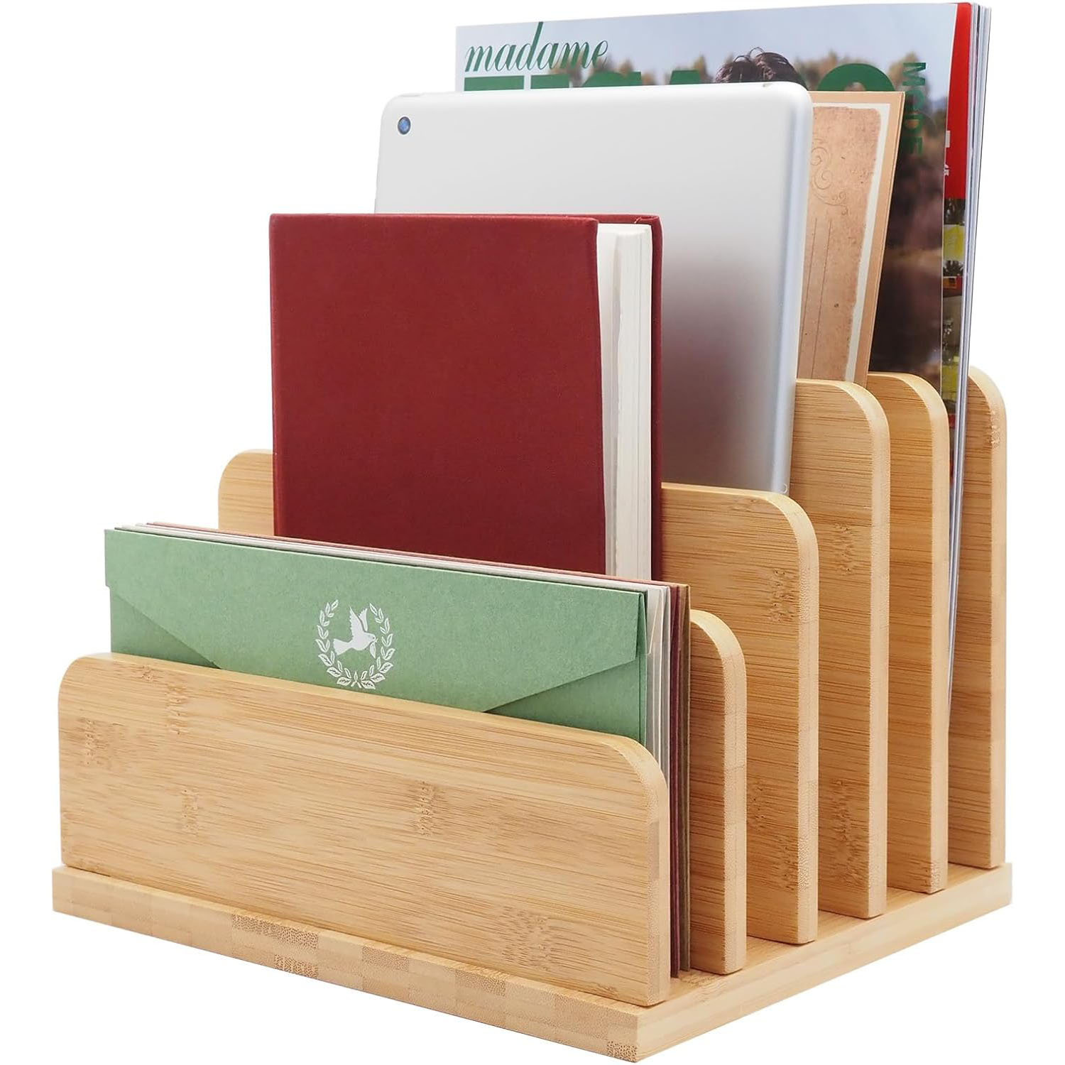 SIPIROT 5-Slot Bamboo Desk File Organizer - Countertop Folder Sorter ...