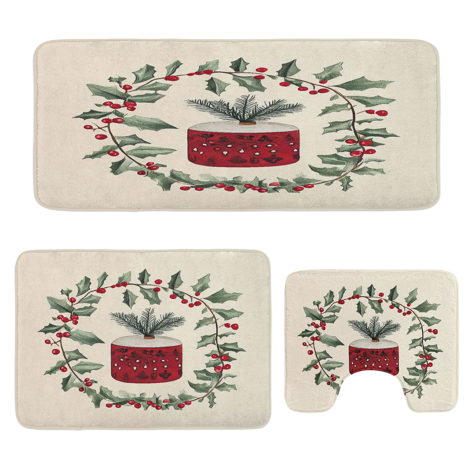 The Holiday Aisle® Christmas Bathroom Rug Set 3 Pieces U-Shape ...