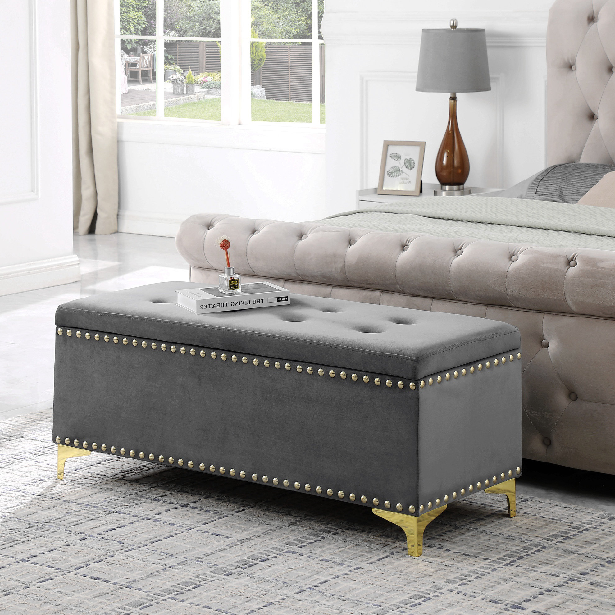 Mercer41 Large Storage Benches Set, Nailhead Trim 2 In 1 Combination ...