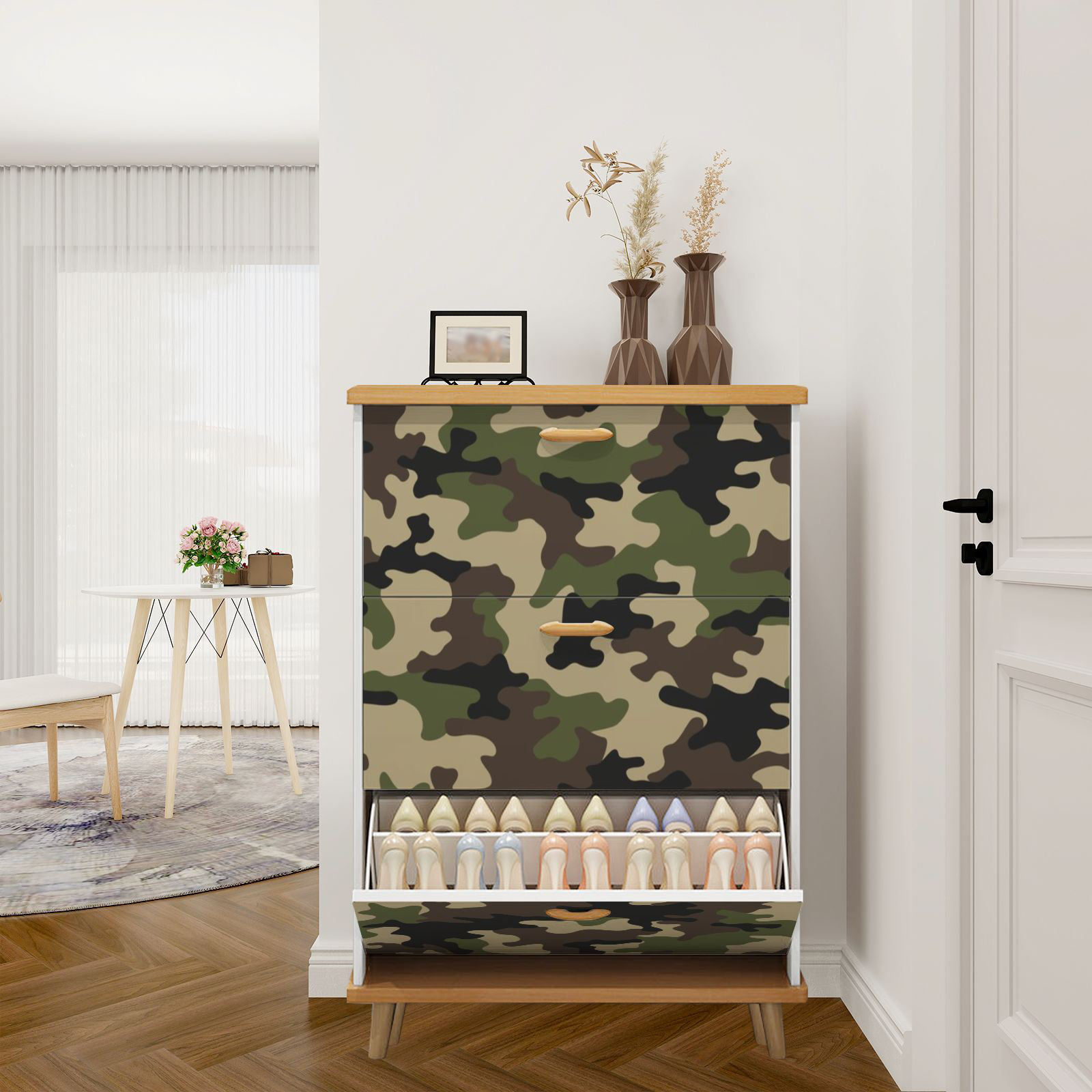 East Urban Home Shoe Storage Cabinet with 3 Flip Drawers for Camouflage ...