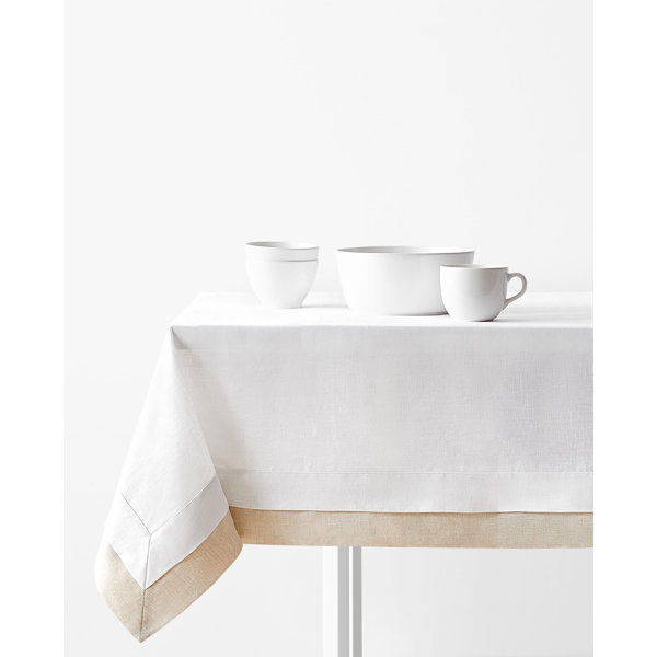 Ivy Bronx Modern Natural Double Bordered White Tablecloth | Wayfair