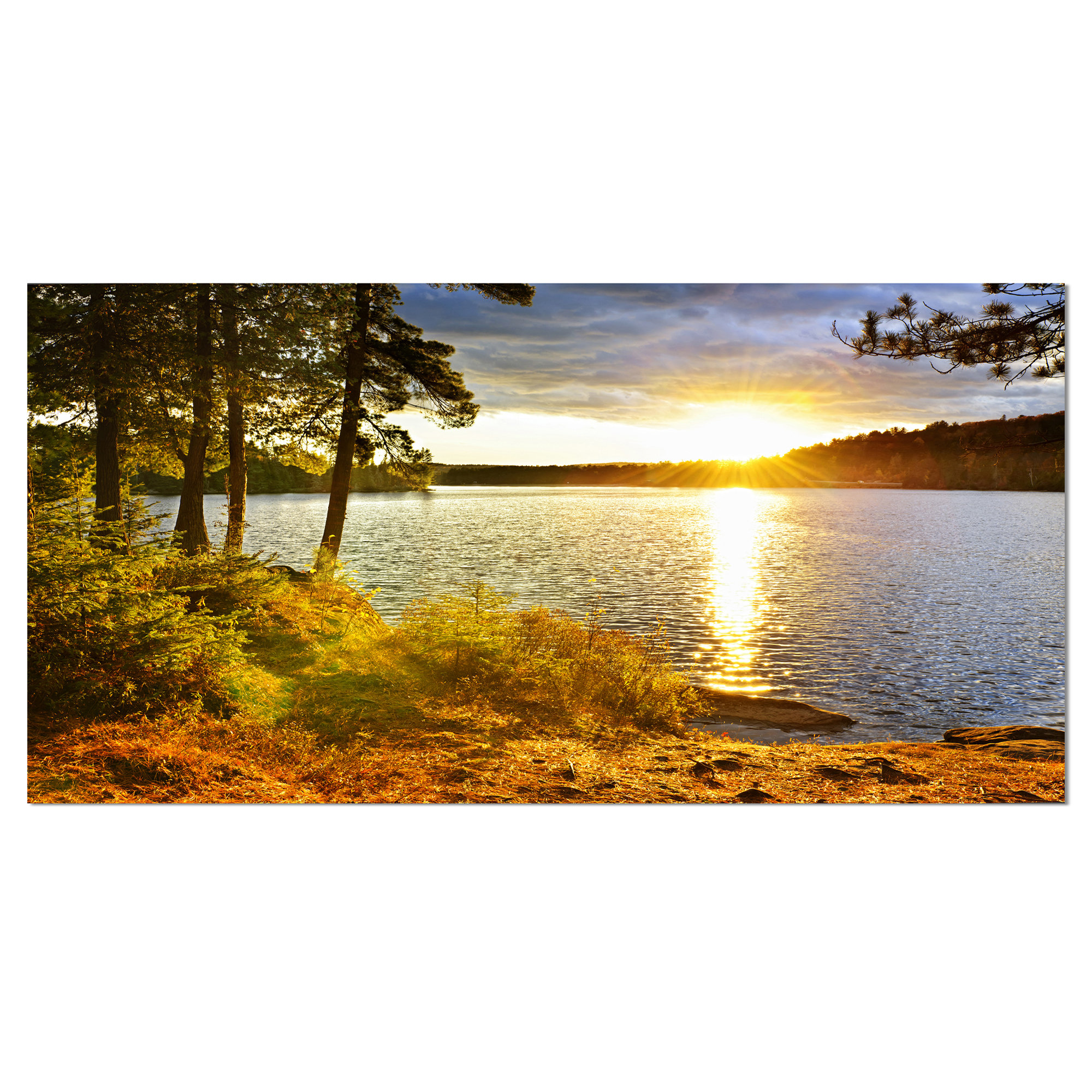 Union Rustic Beautiful View of Sunset over Lake - Wrapped Canvas ...
