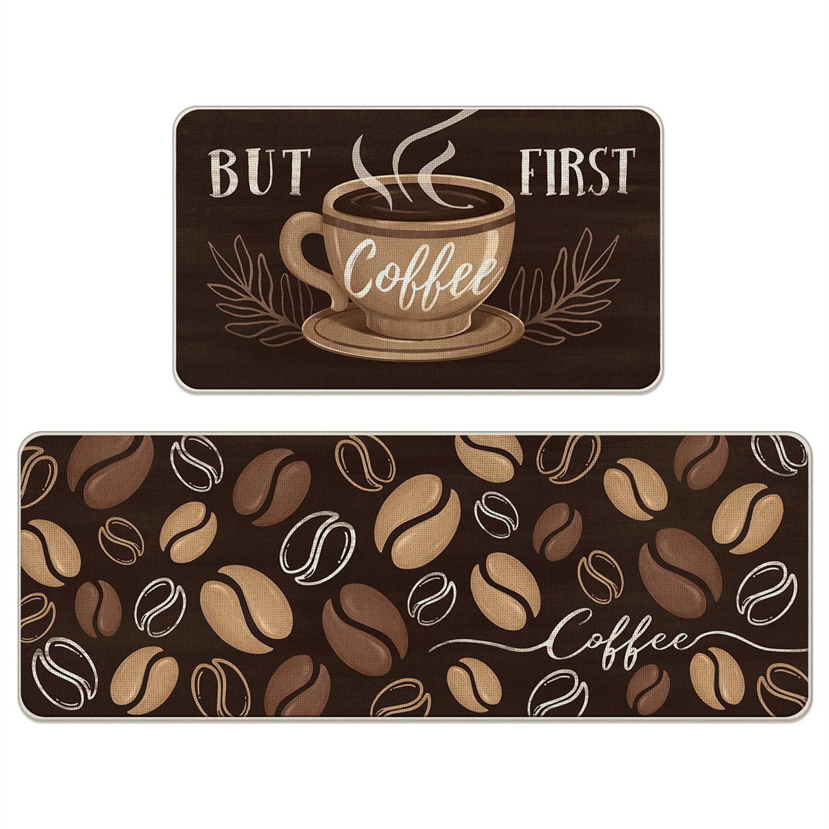 One Allium Way® Coffee Themed Kitchen Rugs Set Of 2, Coffee Bean Brown ...