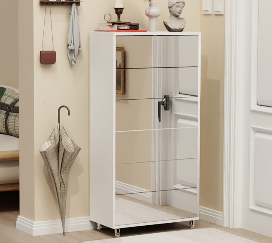 Hokku Designs Mirror Shoe Cabinet With 6 Flip Drawers, Mirror Shoe Rack ...