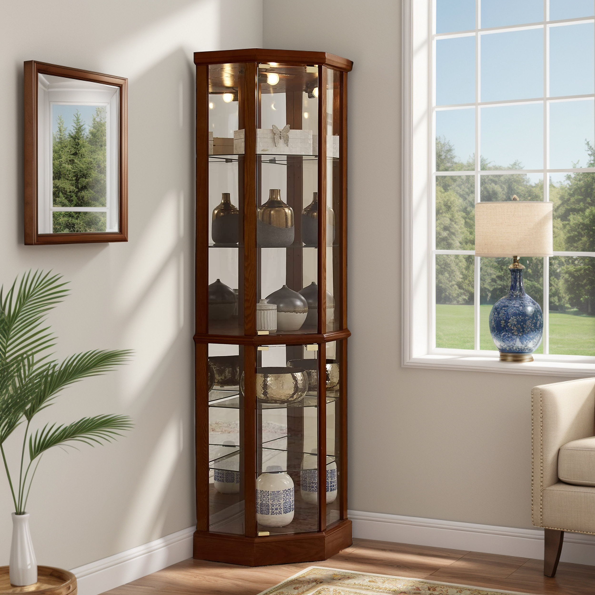 Red Barrel Studio® 6 Tier Lighted Corner, Mirrored Back Vintage Display ...