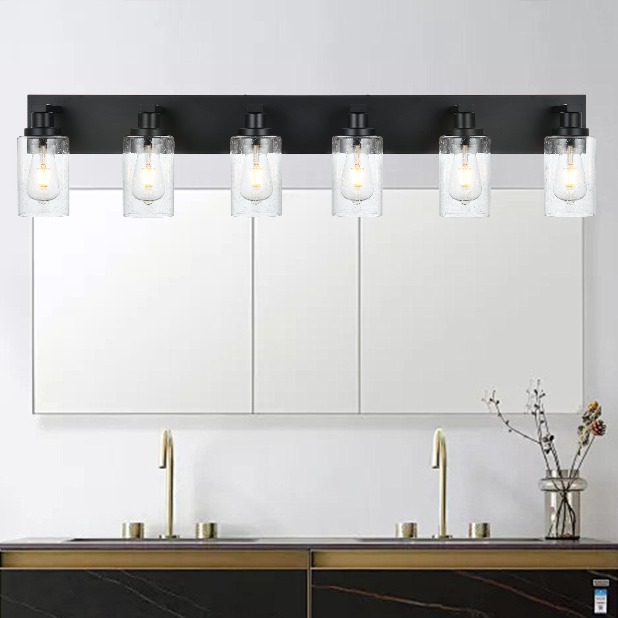 Latitude Run® 6 Bathroom Vanity Lights, Black Bathroom Light Fixtures ...