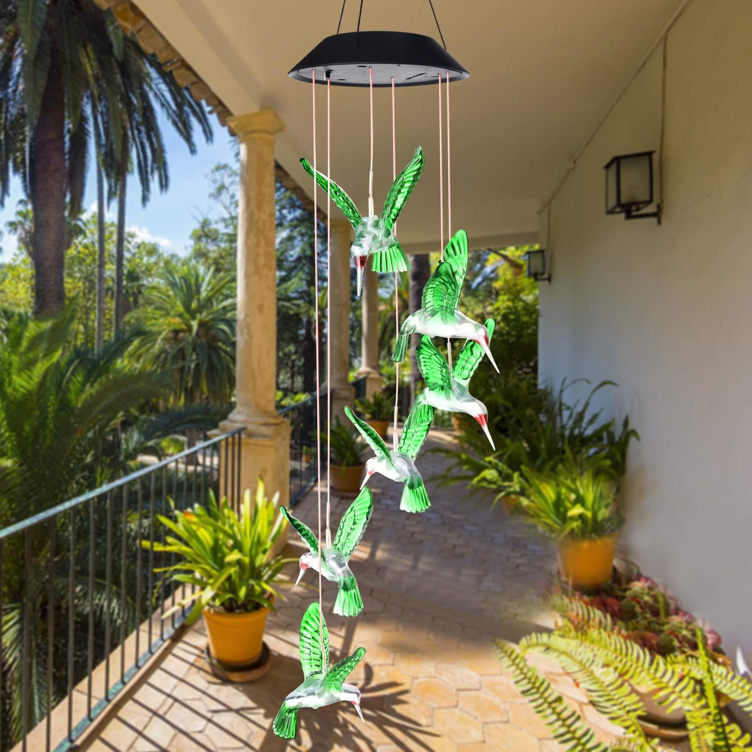 Arlmont & Co. Wind Chime Solar Hummingbird Wind Chimes Outdoor/Indoor ...