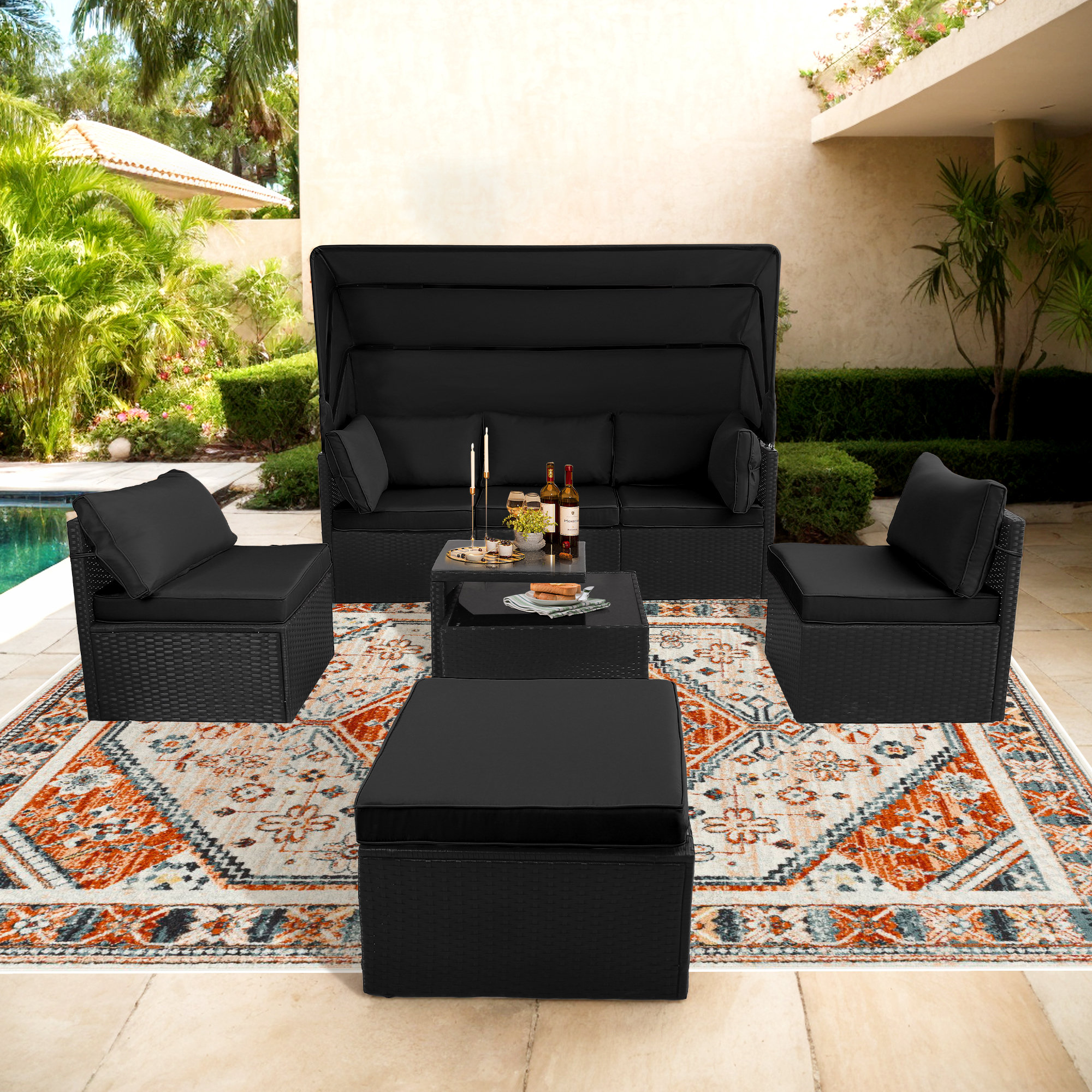 Latitude Run® 8 Pieces Patio Furniture Sets, Rattan Daybed With ...