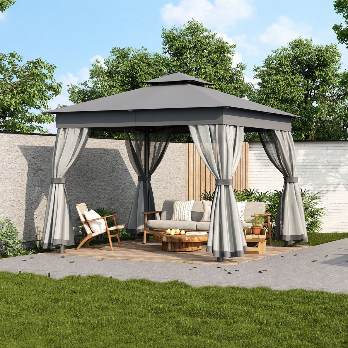 SDKhome Outdoor Gazebo Tent with Double Roofs, Patio Gazebo with ...