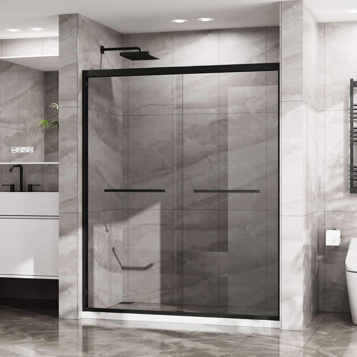TUOXIN Double Sliding Shower Door 60"x72" - Tempered Glass, Matte Black ...