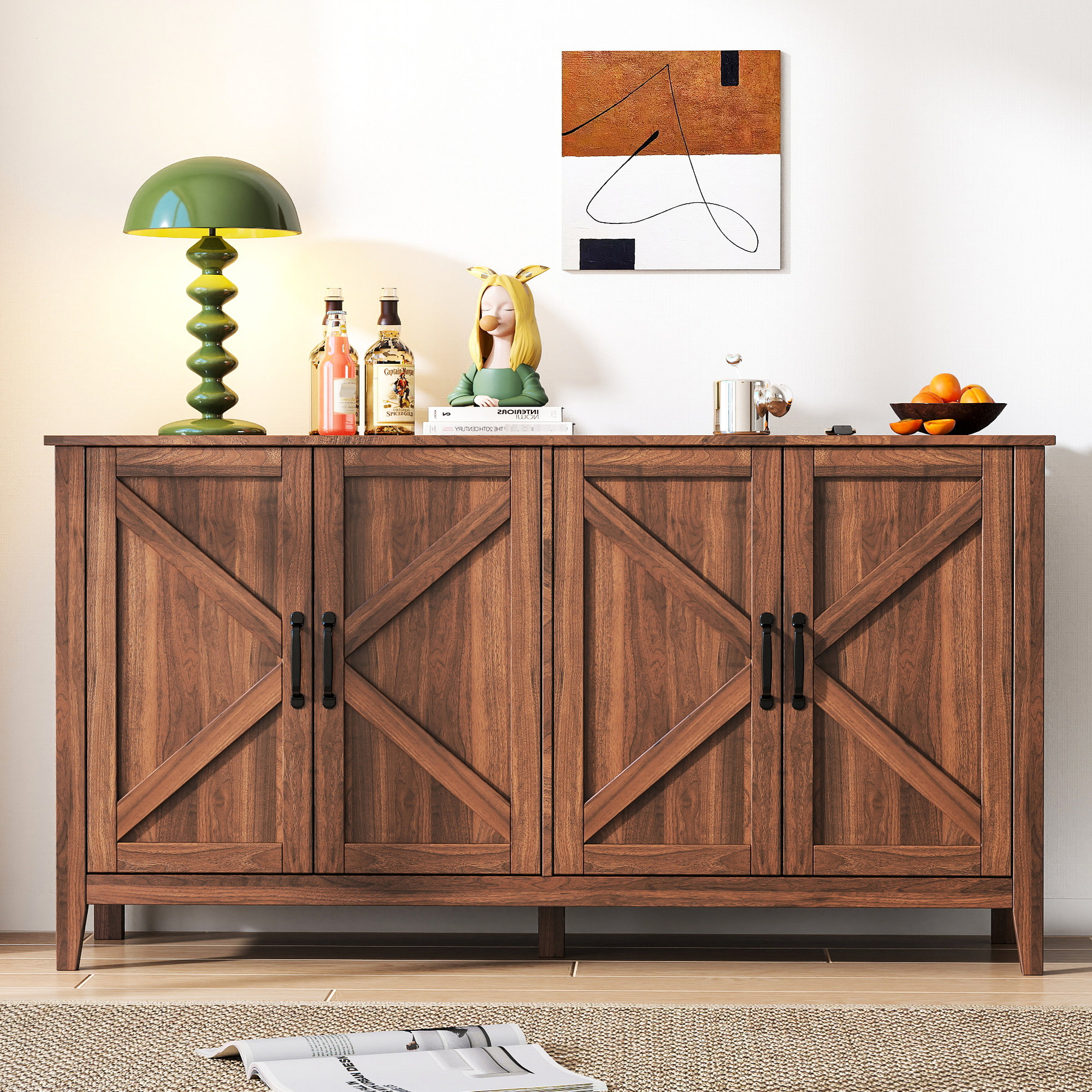 Latitude Run® 4-door And 4-open Shelf Cabinet For Floor Storage ...