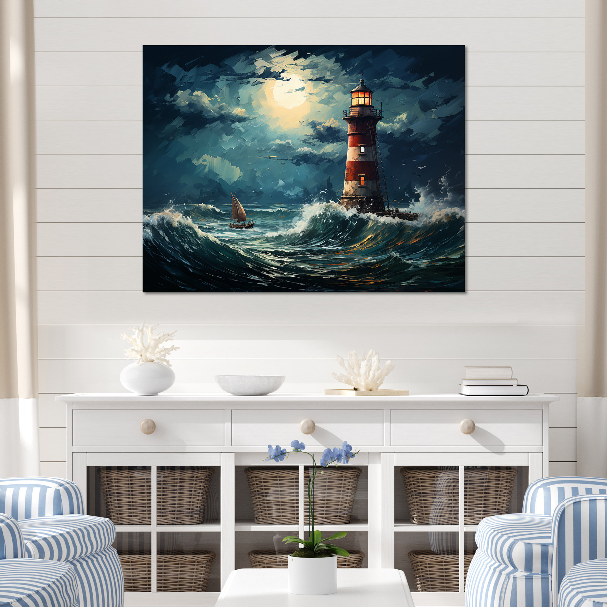 Longshore Tides Lighthouse Stormy Sea 1 - Lighthouses Wall Art | Wayfair
