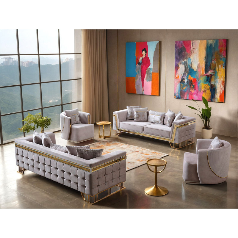 Arthooc Jolit 4 - Piece Velvet Living Room Set | Wayfair