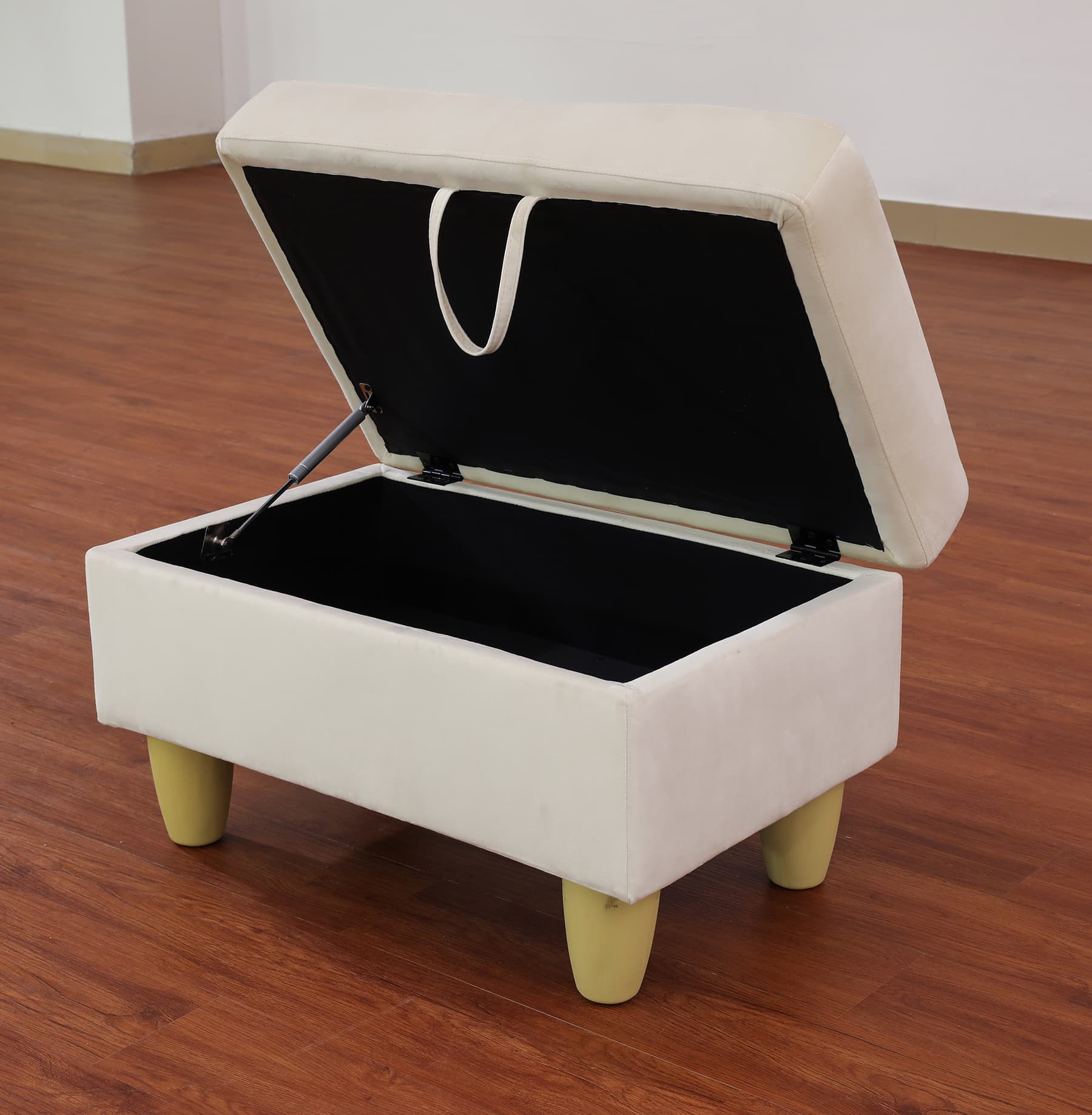 Ebern Designs Beige Storage Ottoman - Fabric Footrest Stool Bench, 28.5 ...