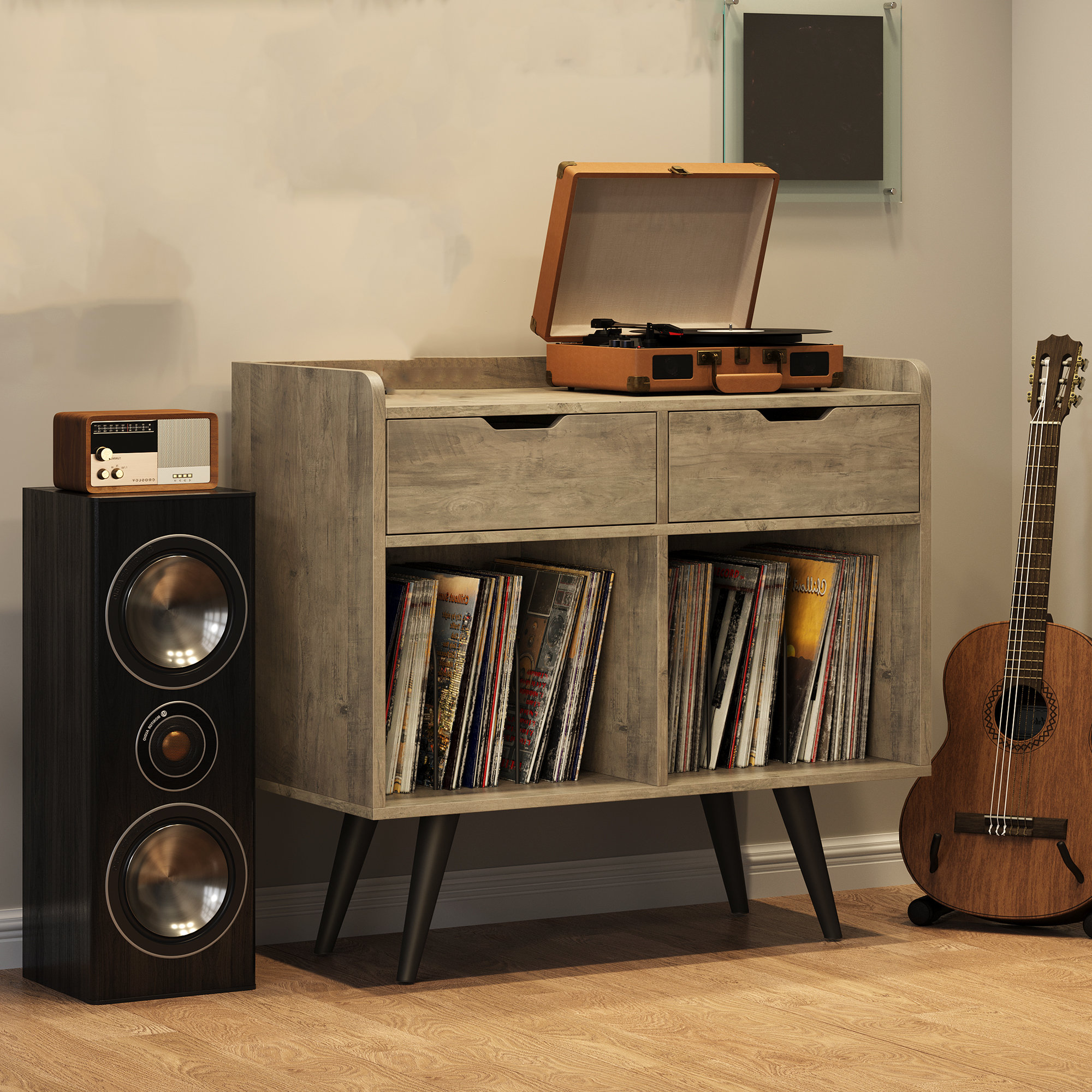 George Oliver Record Player Table Stand With Storage Drawers - Wayfair ...