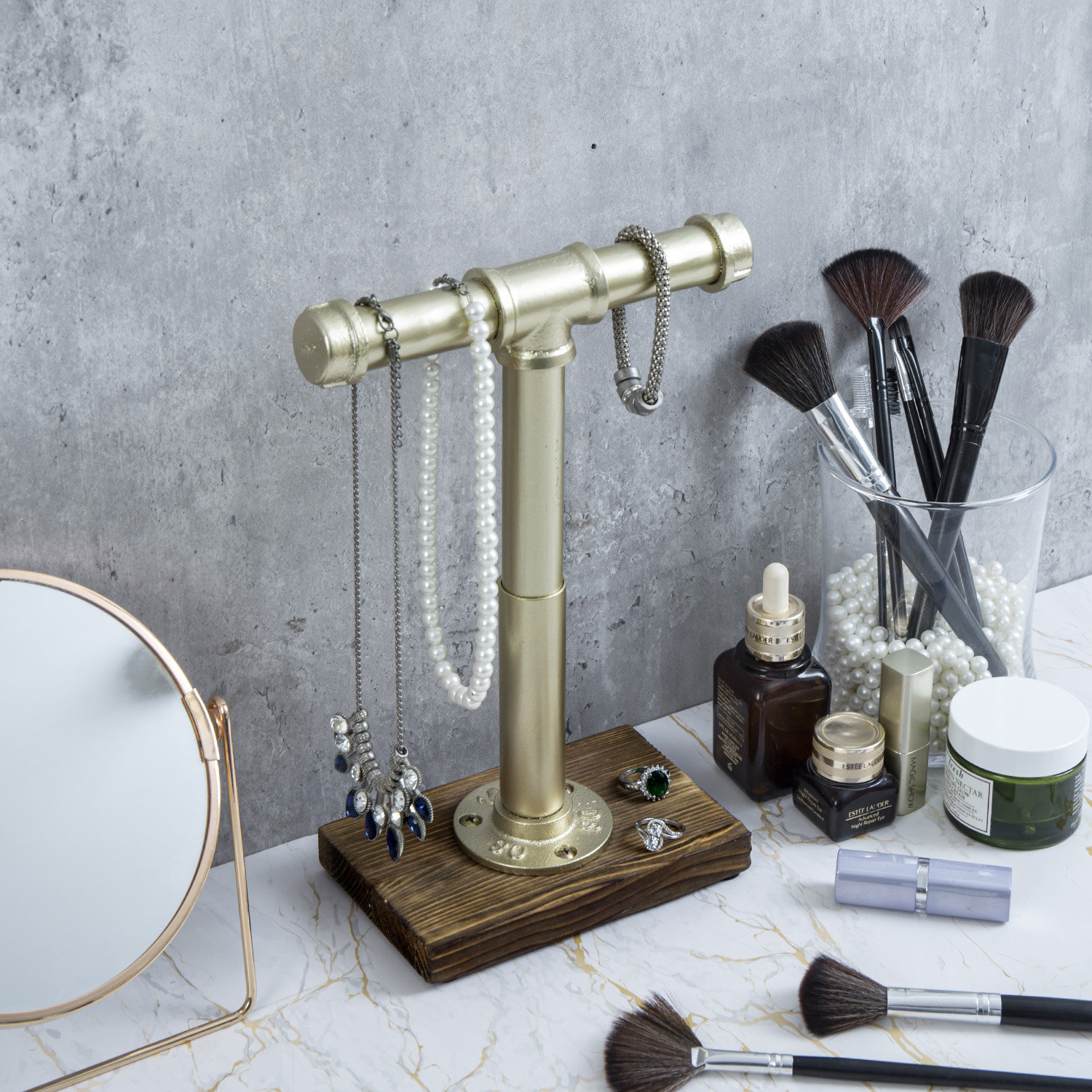 MY GIFT Industrial Pipe Adjustable T-Bar Jewellery Stand | Wayfair.co.uk