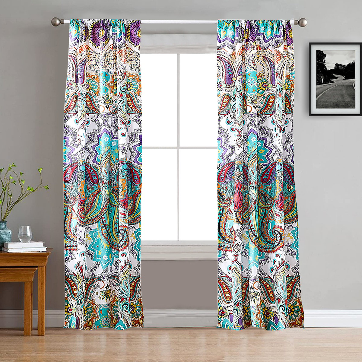 Bungalow Rose Vana 84 Inch Window Curtains, Decorative Paisley Print ...