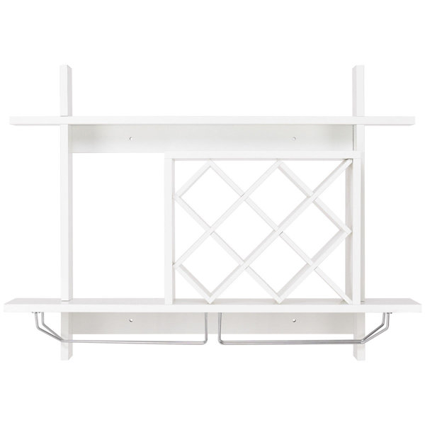 Latitude Run® Alīna Wall Mounted Wine Bottle & Glass Rack in White ...