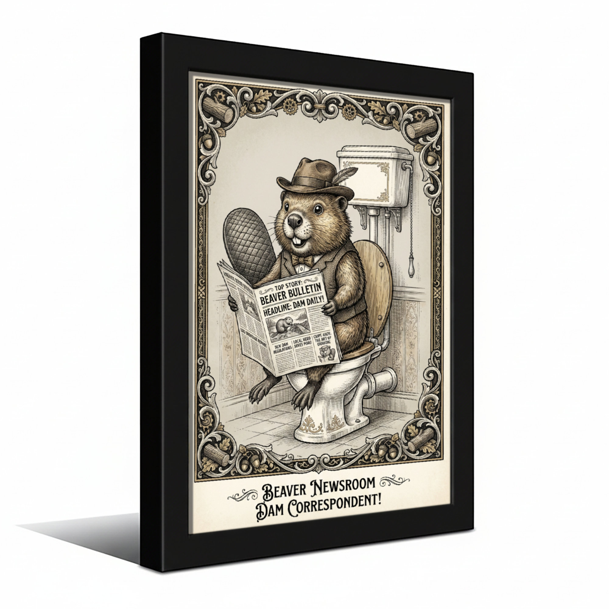 Fleur De Lis Living Bath & Laundry Beaver Reading Newspaper On Toilet ...