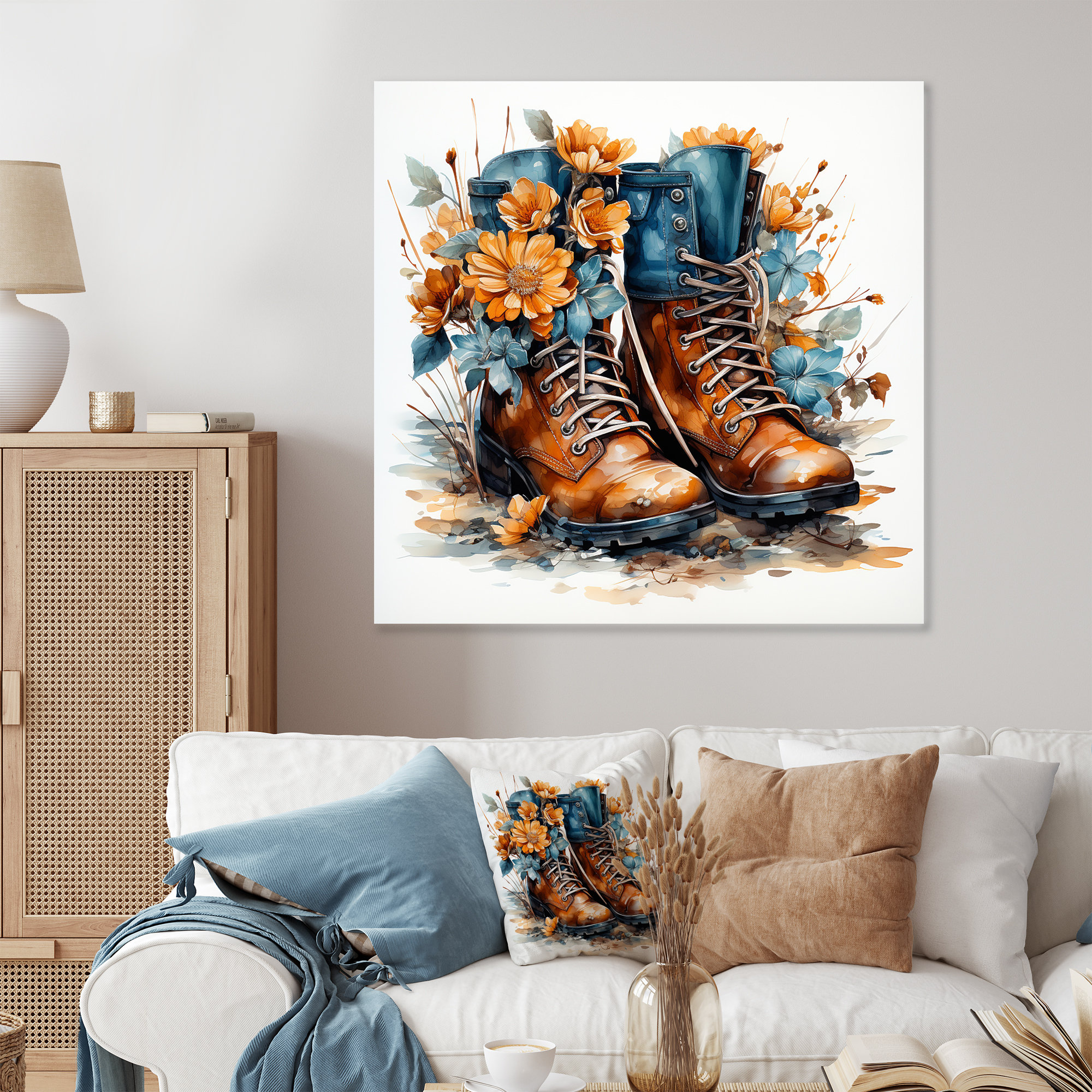 Ivy Bronx Vintage Cottage Boots Flowers - Cowboys Metal Wall Art | Wayfair