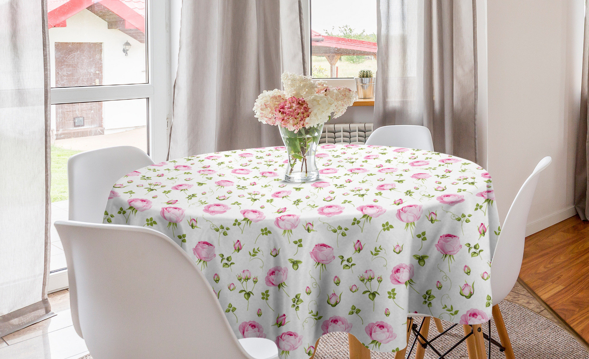 East Urban Home Ambesonne Floral Round Tablecloth, Romantic Roses And ...