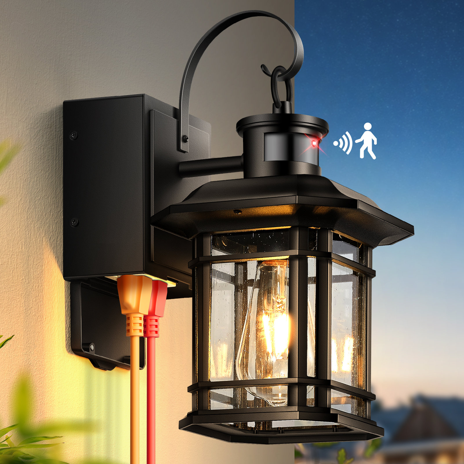Winston Porter Porch Light with GFCI Outlet, Motion Sensor Outdoor ...