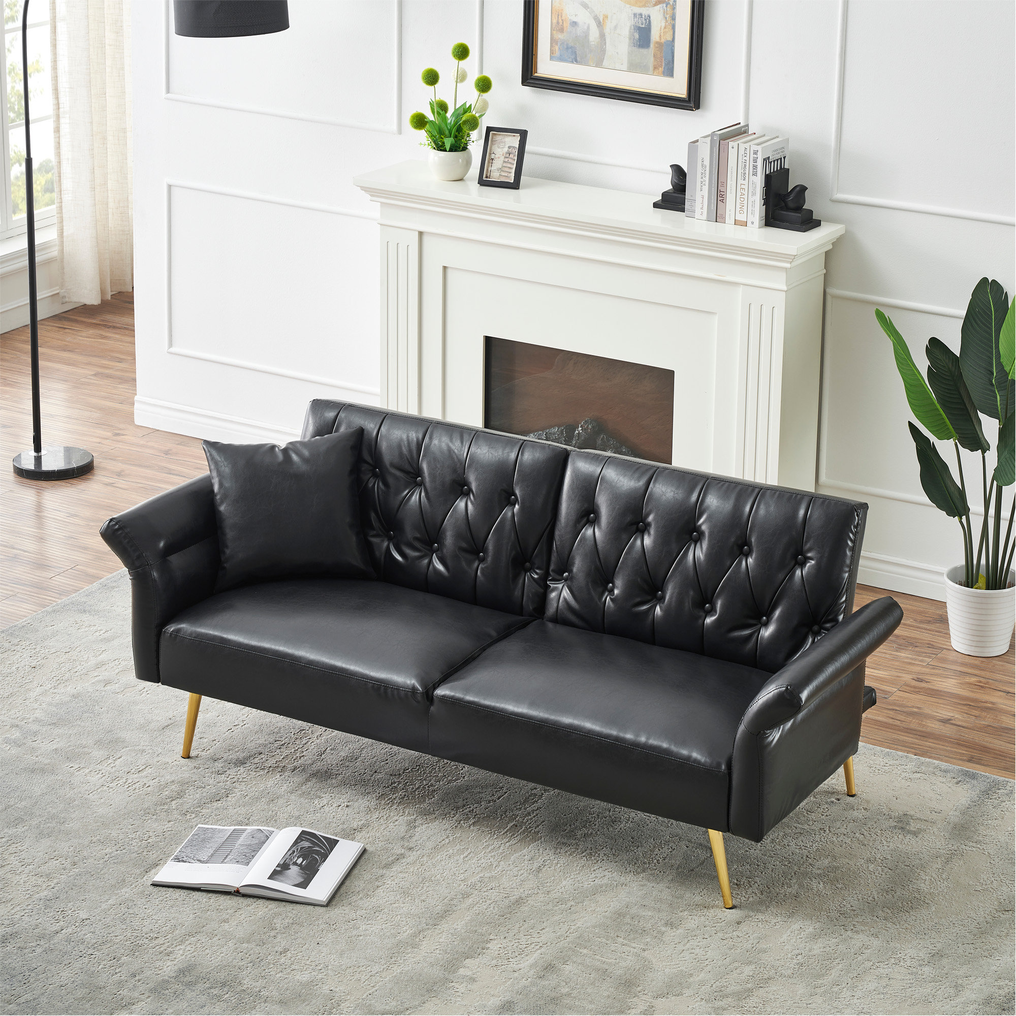 Mercer41 Versatile Faux Leather Sofa Bed With Advanced Features For ...
