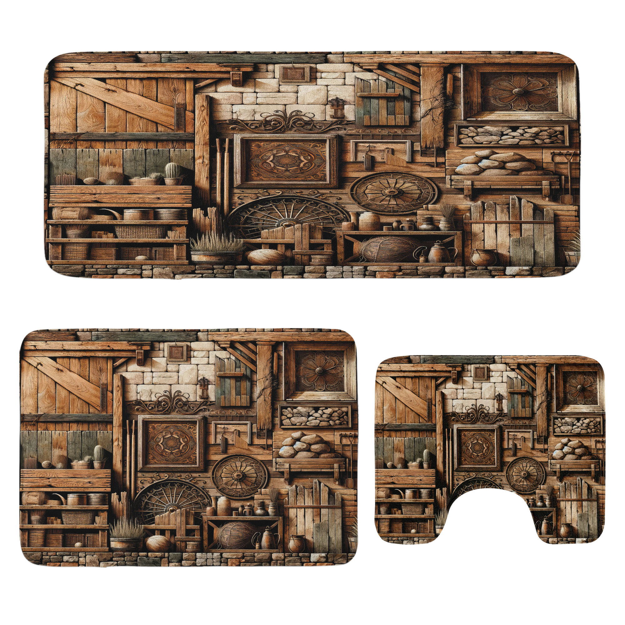 East Urban Home Rustic Bathroom Rug Set 3 Pieces U-Shape & Rectangle ...