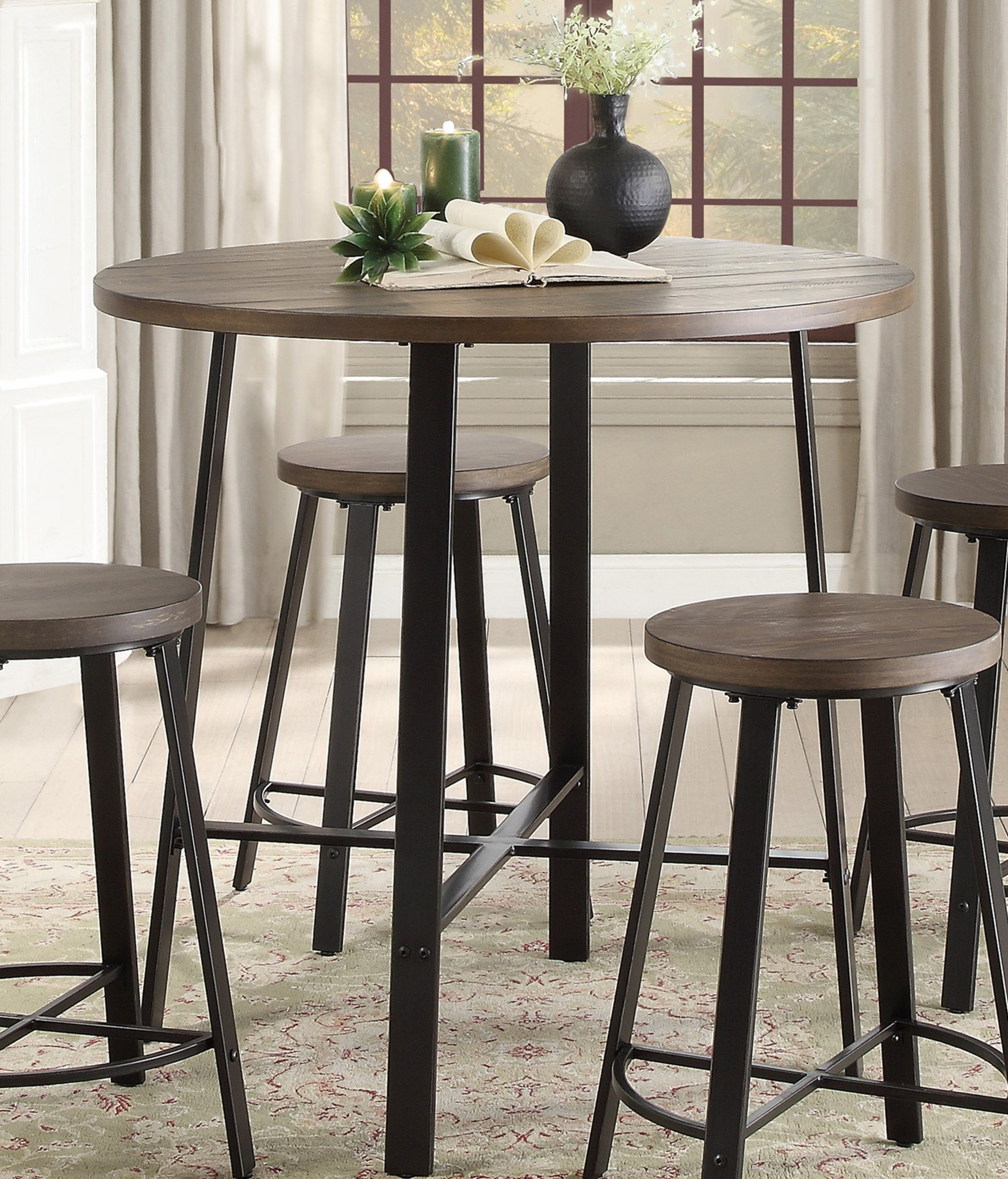 17 Stories 1Pc Round Counter Height Table Industrial Style Furniture ...