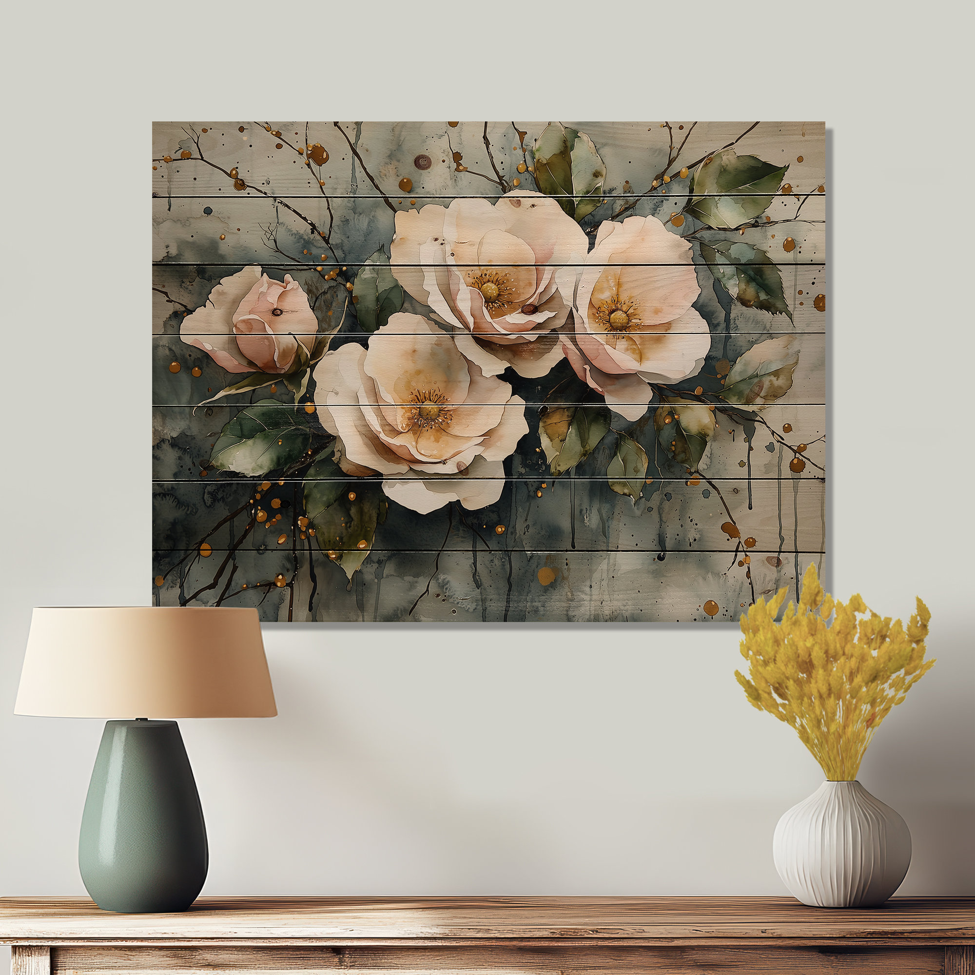 Ophelia & Co. Watercolor Of Thorn And Bloom Roses II - Roses Wood Wall ...