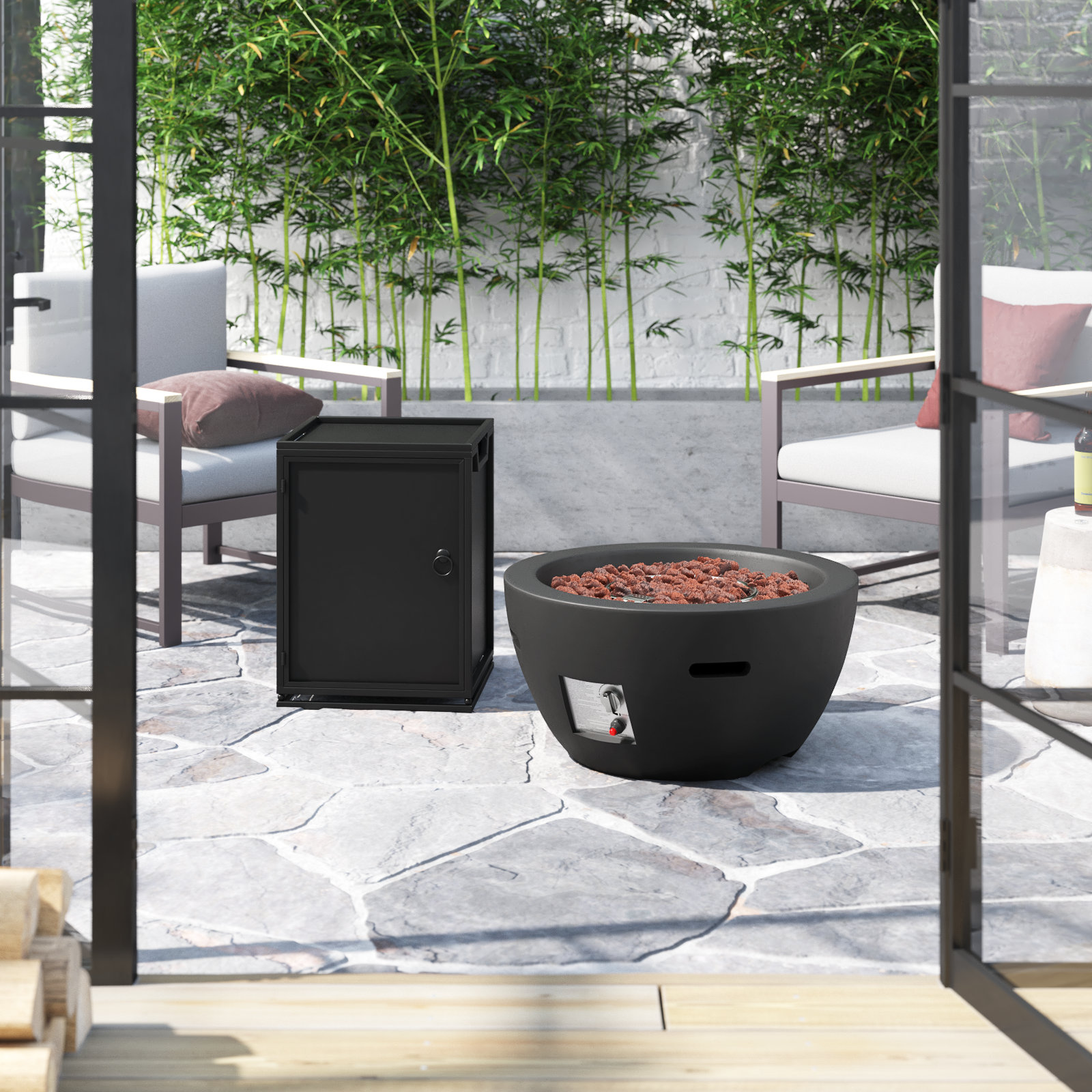 Freeport Park® Hotwells 2 Piece Outdoor Concrete Propane Fire Pit Set ...