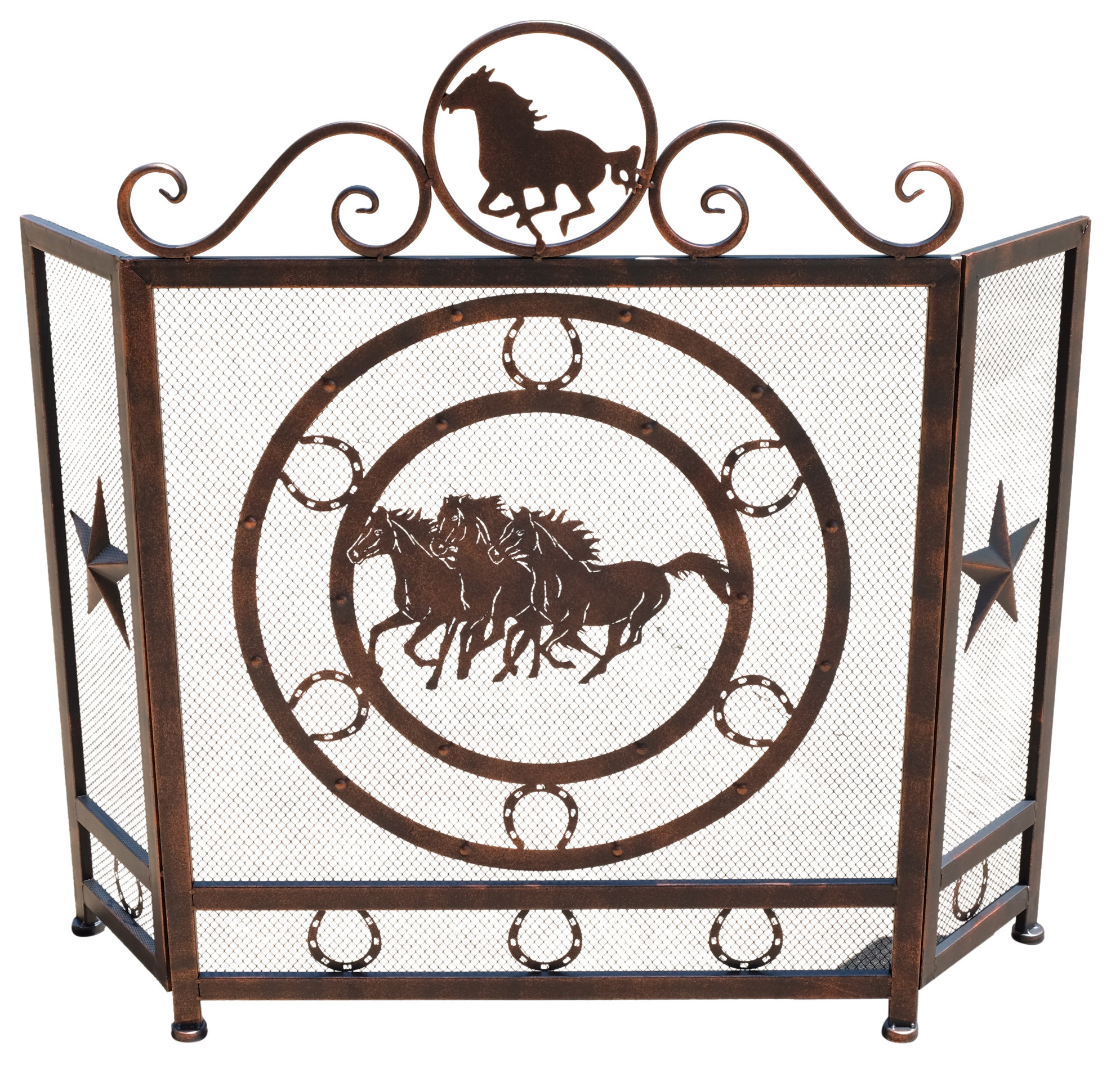Union Rustic Brown Metal Western Running Horses with Horseshoe & Lone ...