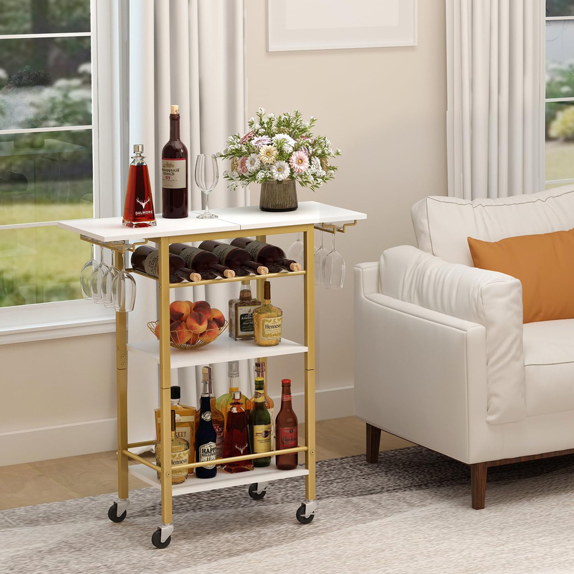 Mercer41 Bar Cart Three Tier Mobile Beverage Cart Rolling Kitchen Rack ...