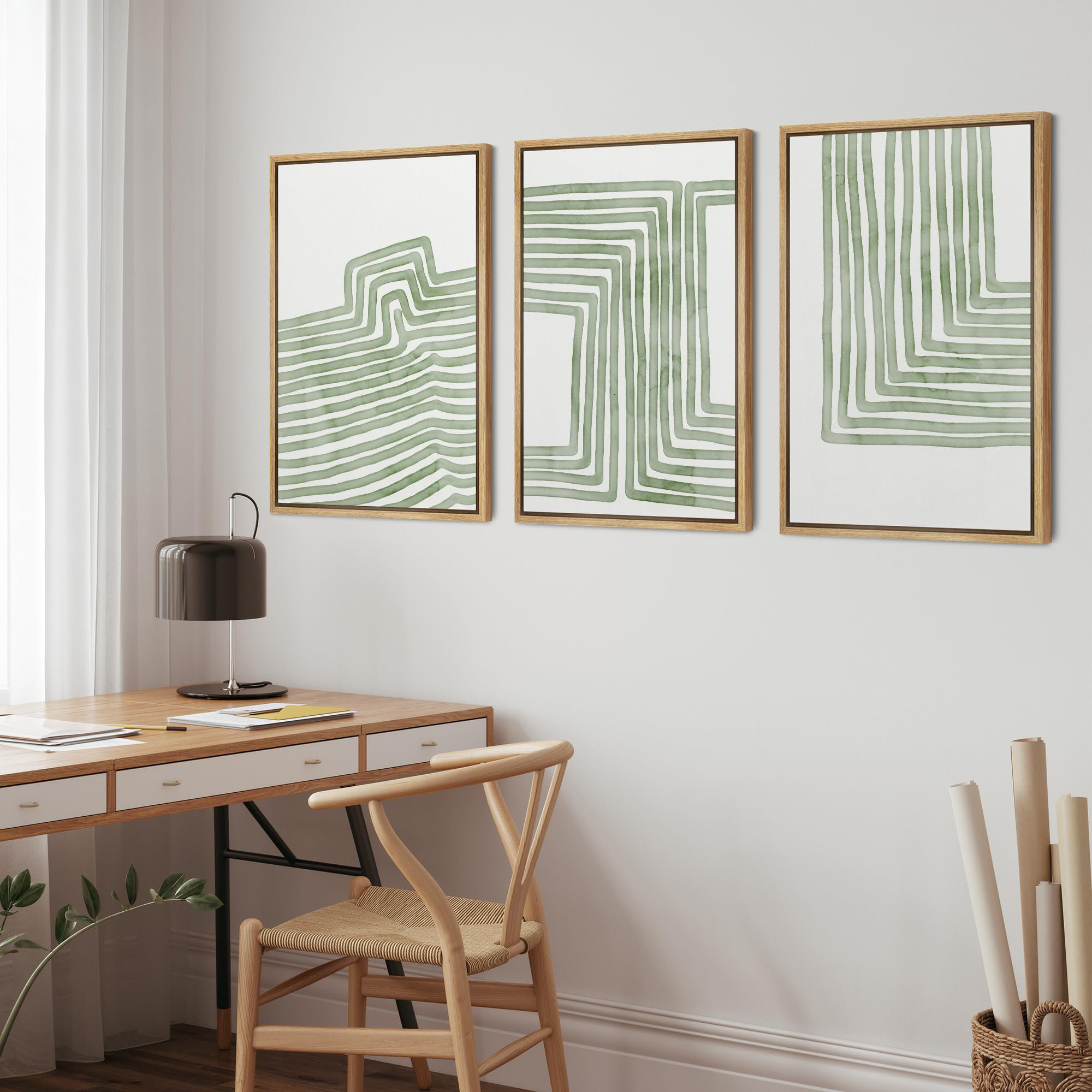 IDEA4WALL Sage Green Stripe Polygon Pattern Collage Abstract Geometric ...