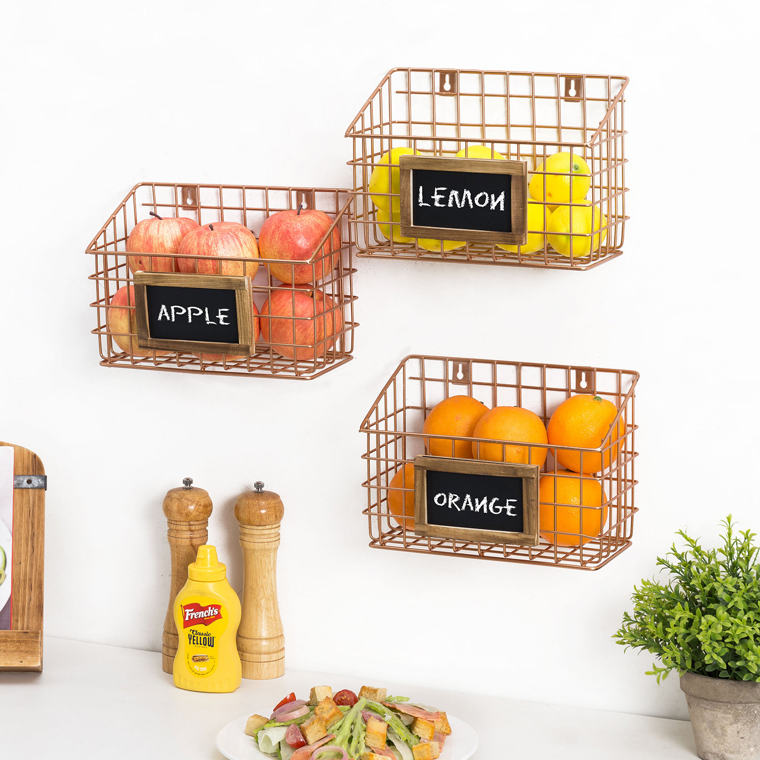 Everly Quinn 3 Piece Wall Storage Organizer Baskets with Chalkboard ...
