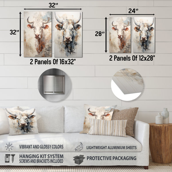 Union Rustic Handsome Beige Cattle Portrait - Cattle Metal Wall Decor ...