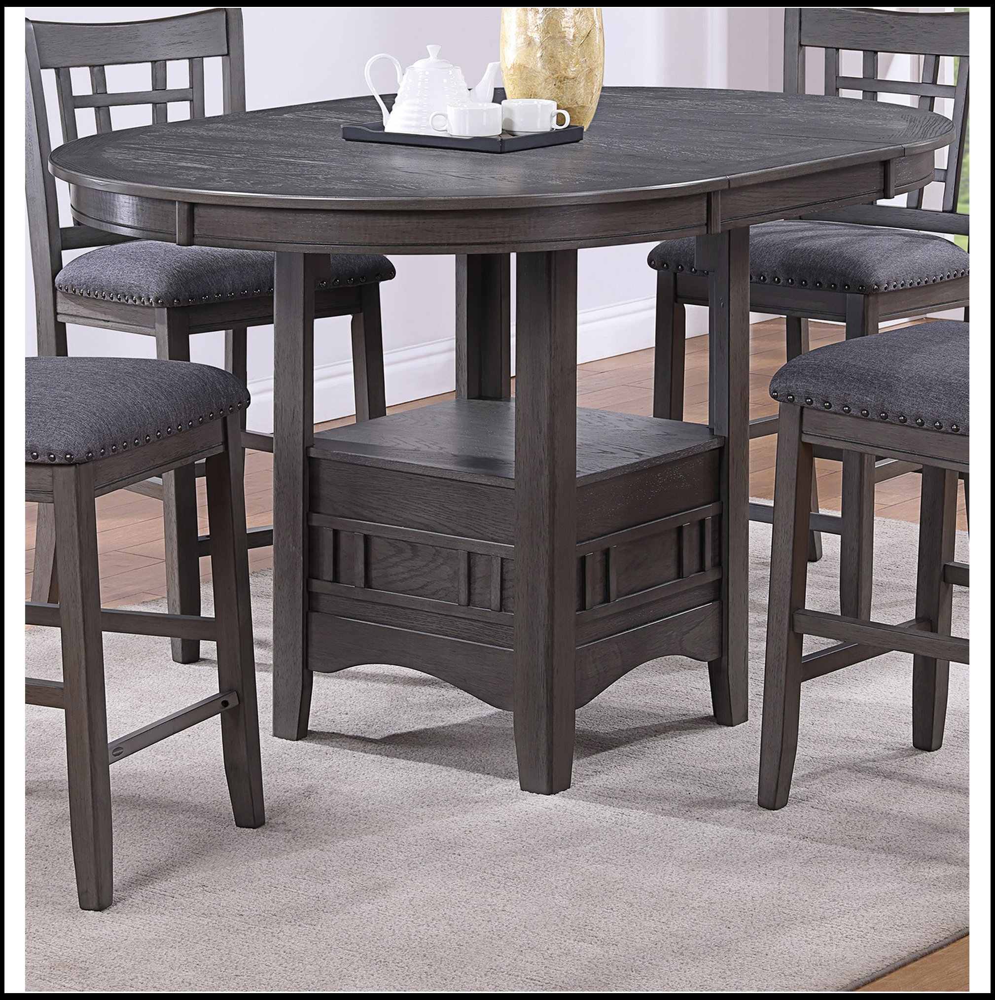 Winston Porter Dining Table Round Counter Height Dining Table W Shelve 1Pc Table Only Built In ...
