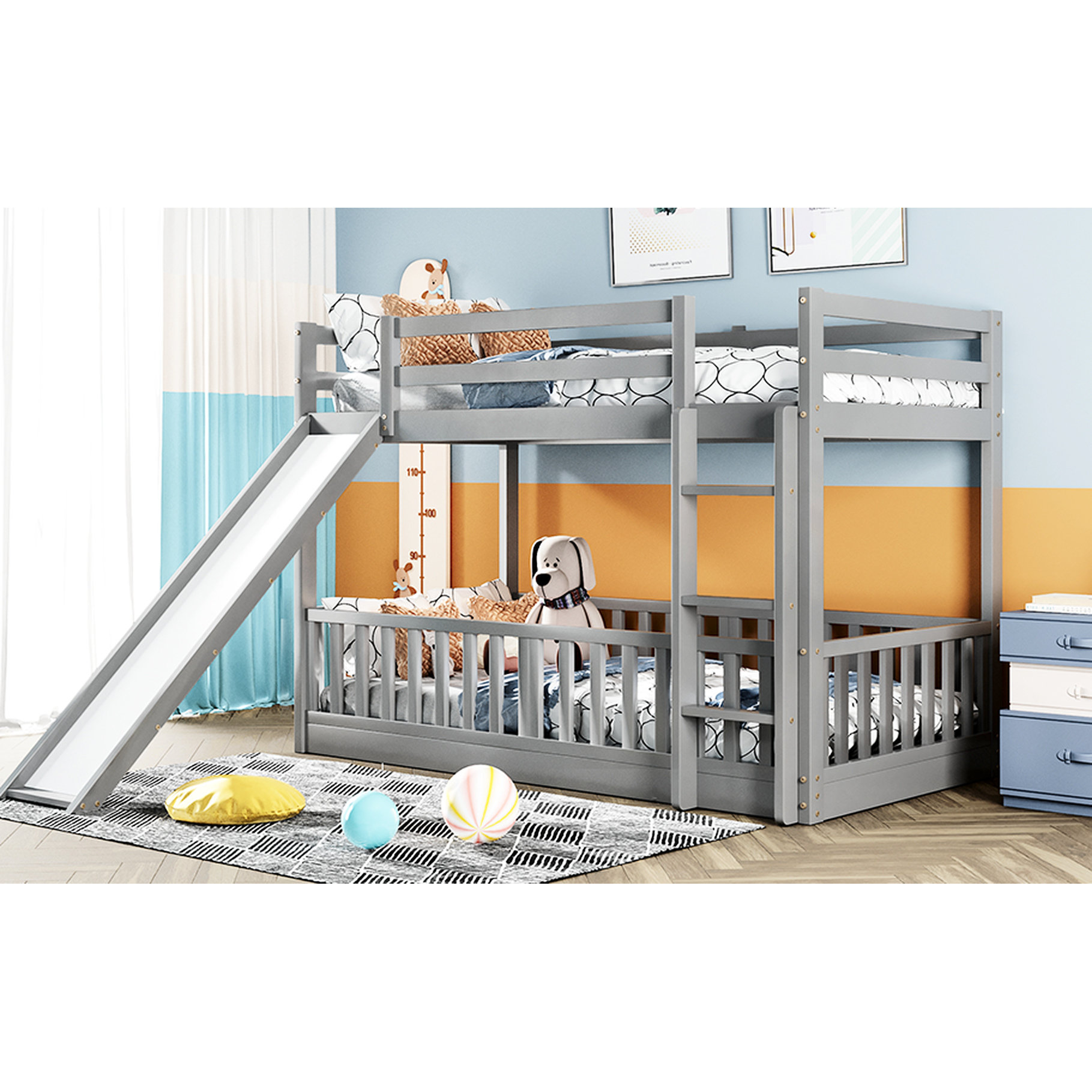 17 Stories Twin Over Bunk Bed With - Solid Pine Wood Legs In ...