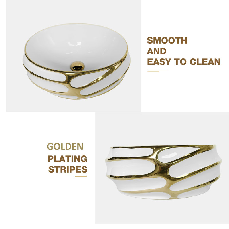 MEJE 18" Oval Embossed Gold Trim Bathroom Sink, Above Counter Art Basin ...