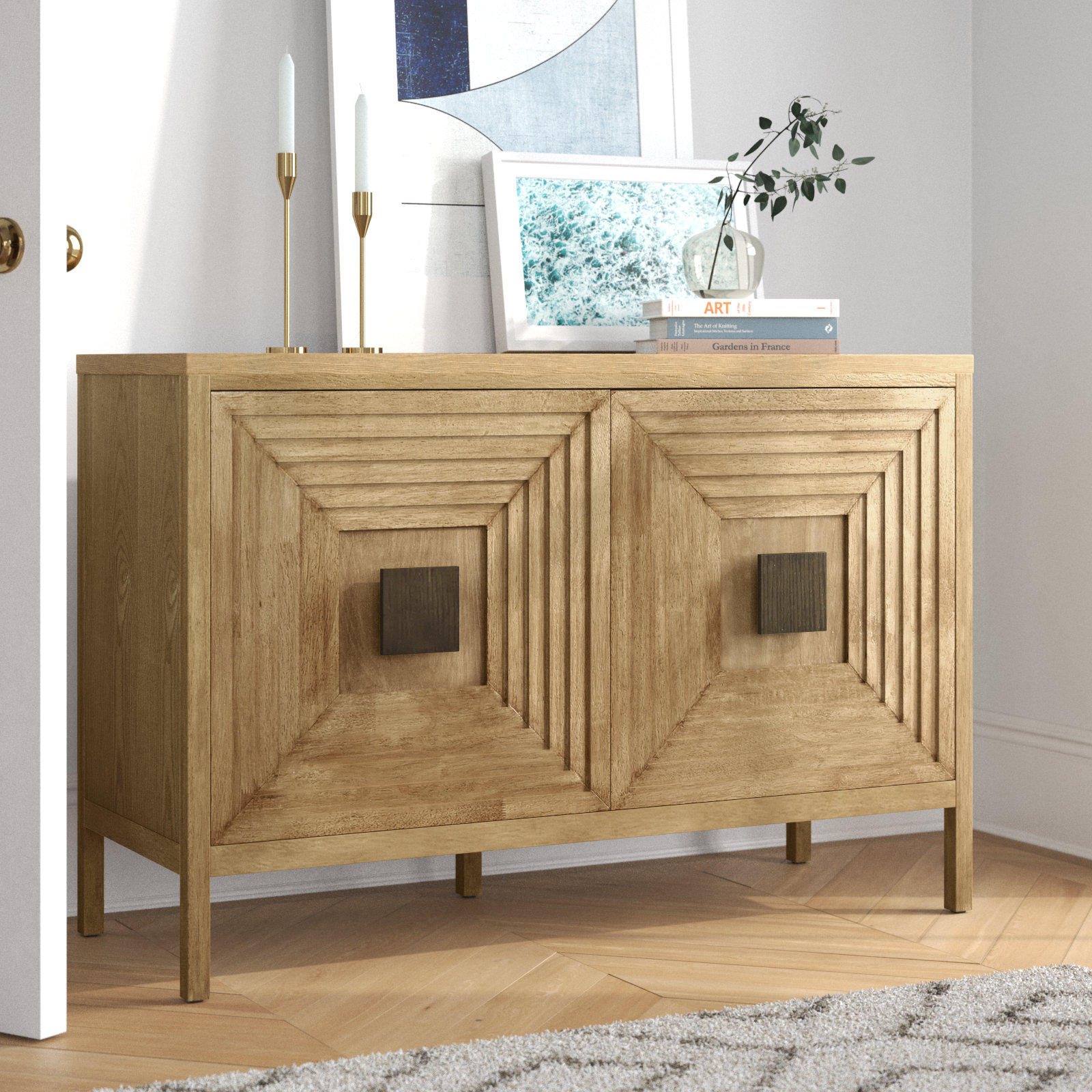 Sand & Stable™ Armoire de rangement géométrique en bois à 2 portes avec ...