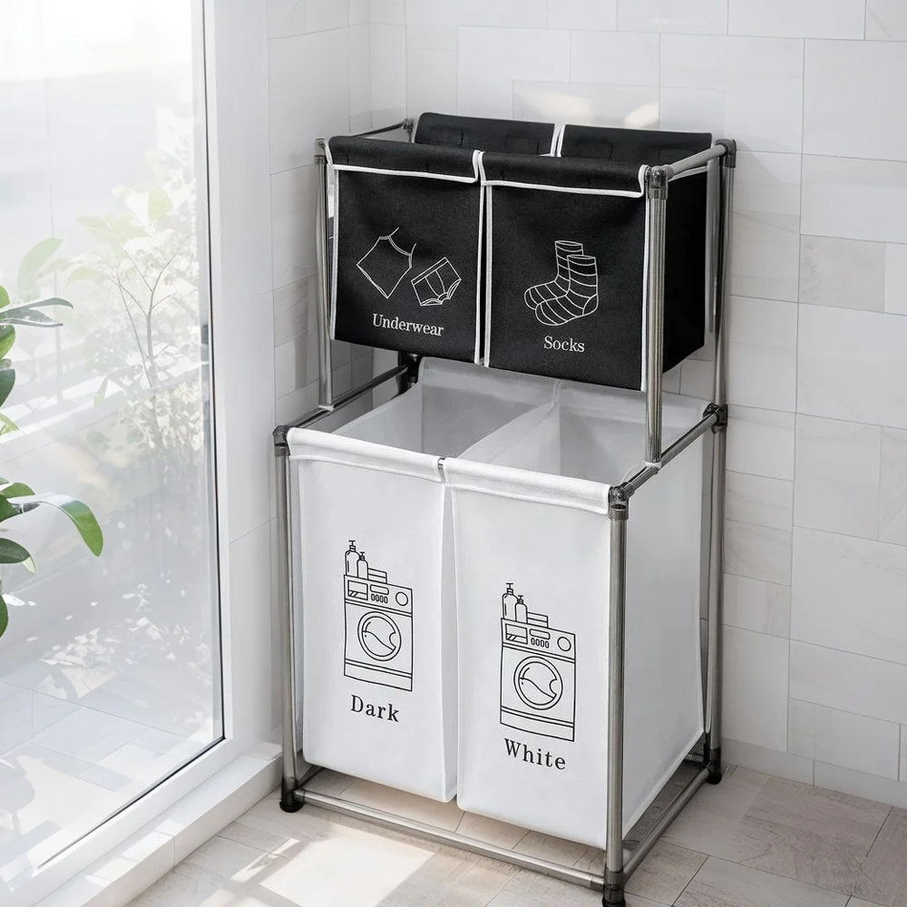 Nova Regel 2-Tier Laundry Sorter with 4 Removable Fabric Bags for ...