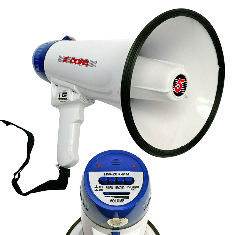 5 CORE 5 Core Megaphone Bullhorn Speaker 20W Bull Horn Battery Power ...