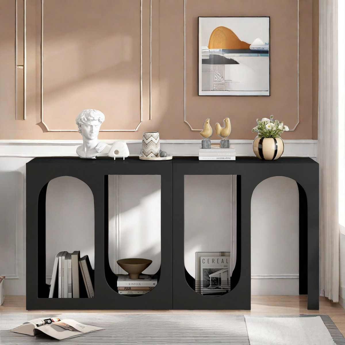 Ivy Bronx Modular Console Table With Rectangular Exterior And Curved ...