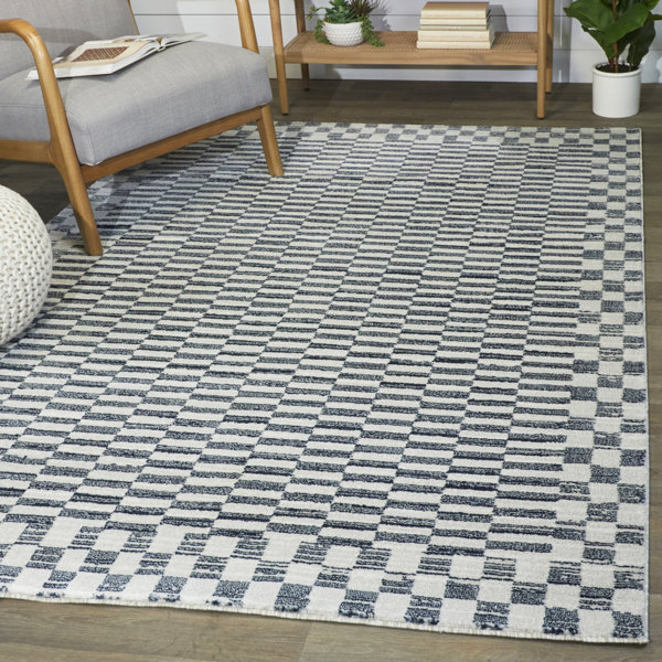 Wildon Home® Torrean Navy Contemporary Checkered Area Rug & Reviews ...
