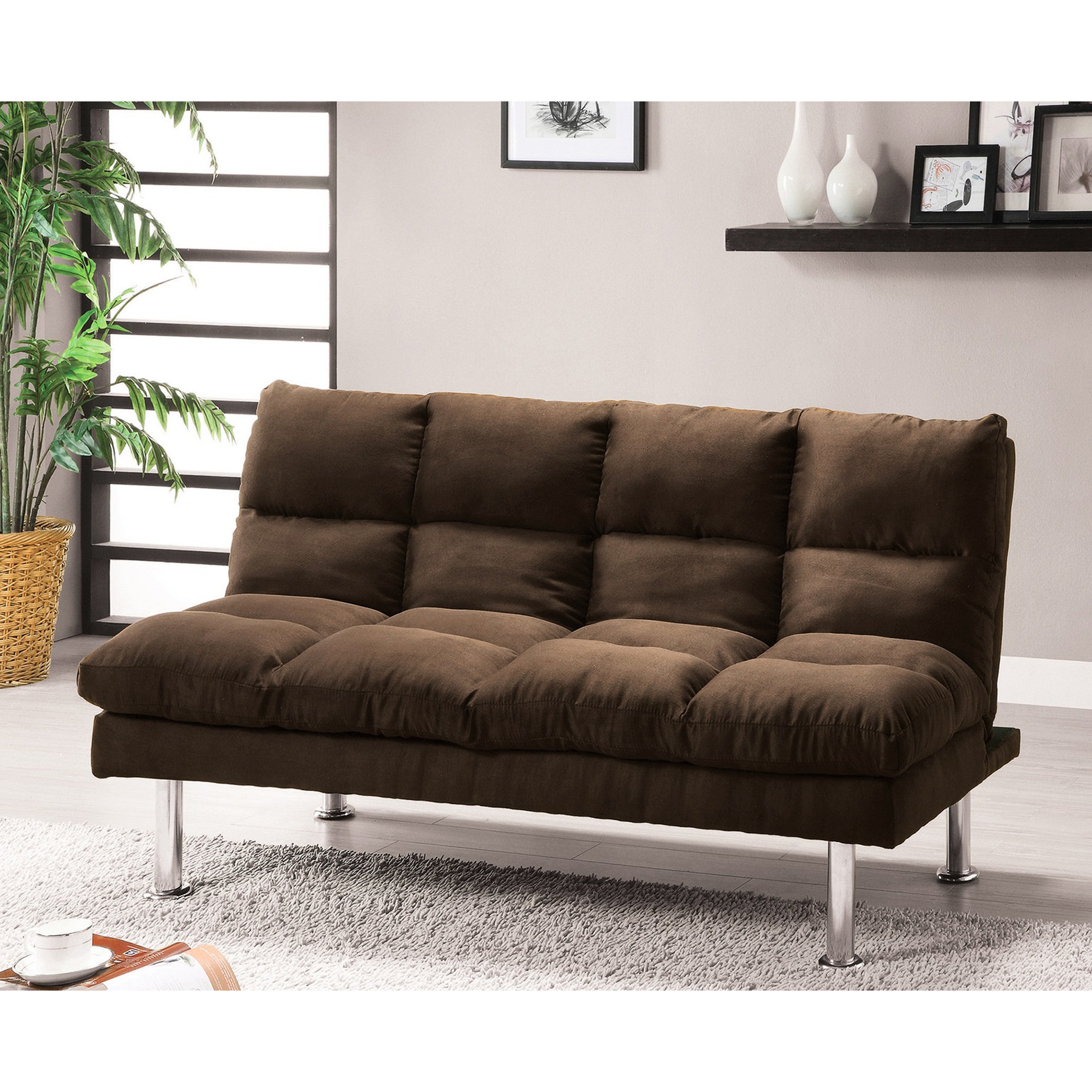 Latitude Run® - Based Microfiber Contemporary Futon Bed In Dark Brown ...