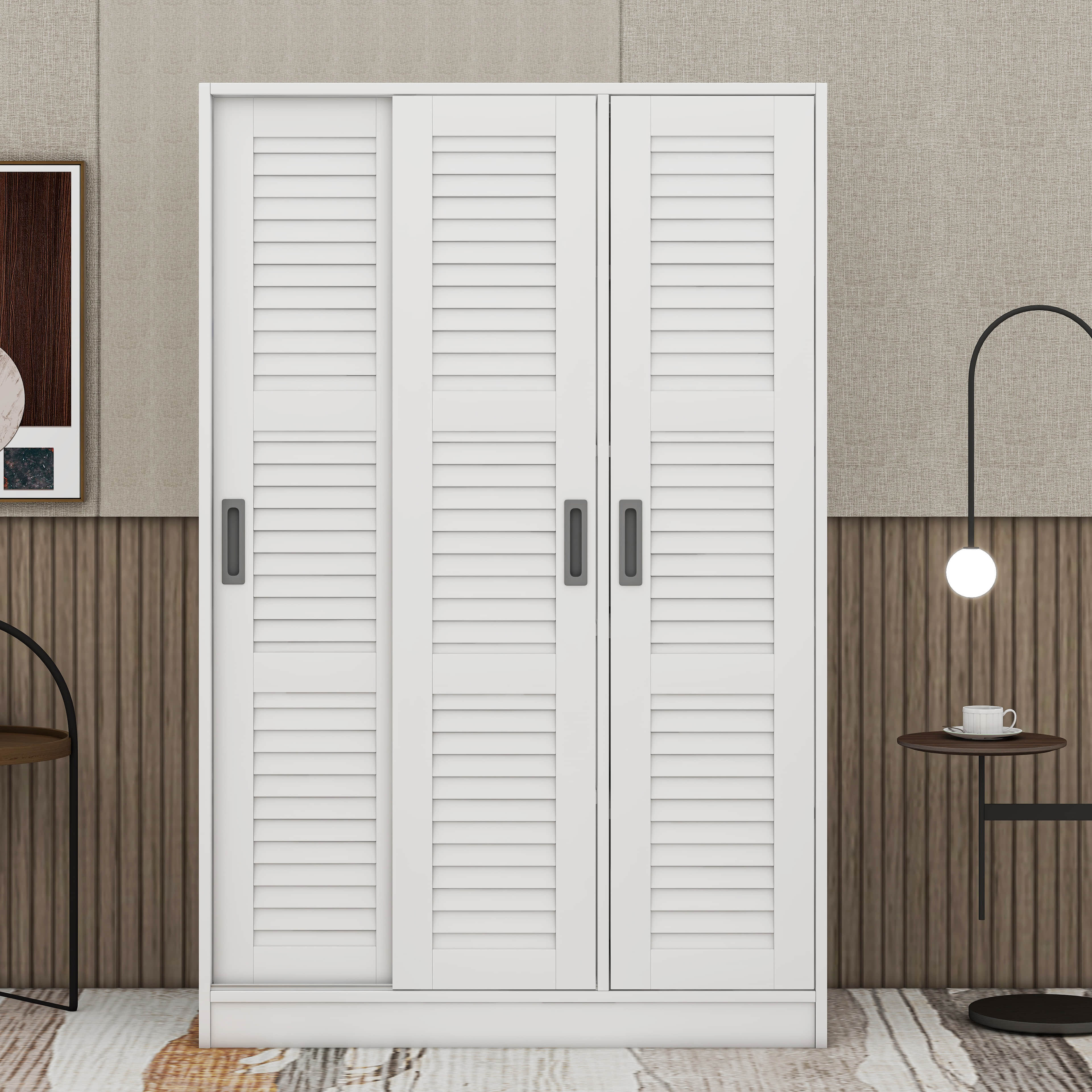 Cosmic 3-Door Shutter Wardrobe, Hanger, Bedroom Furniture, With Shelves ...