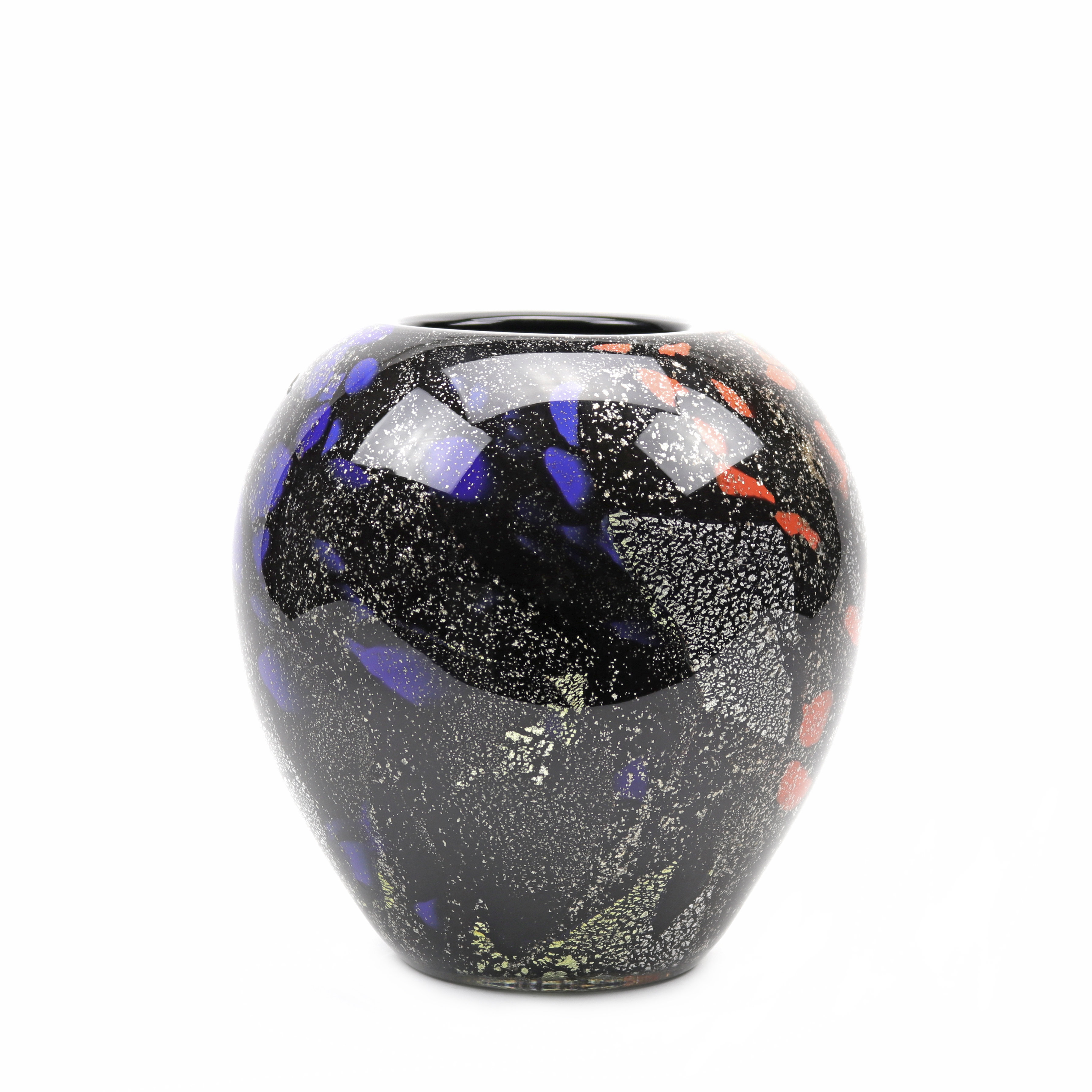 Murano Art Collection Torino Glass Table Vase in Black/Blue/Orange ...