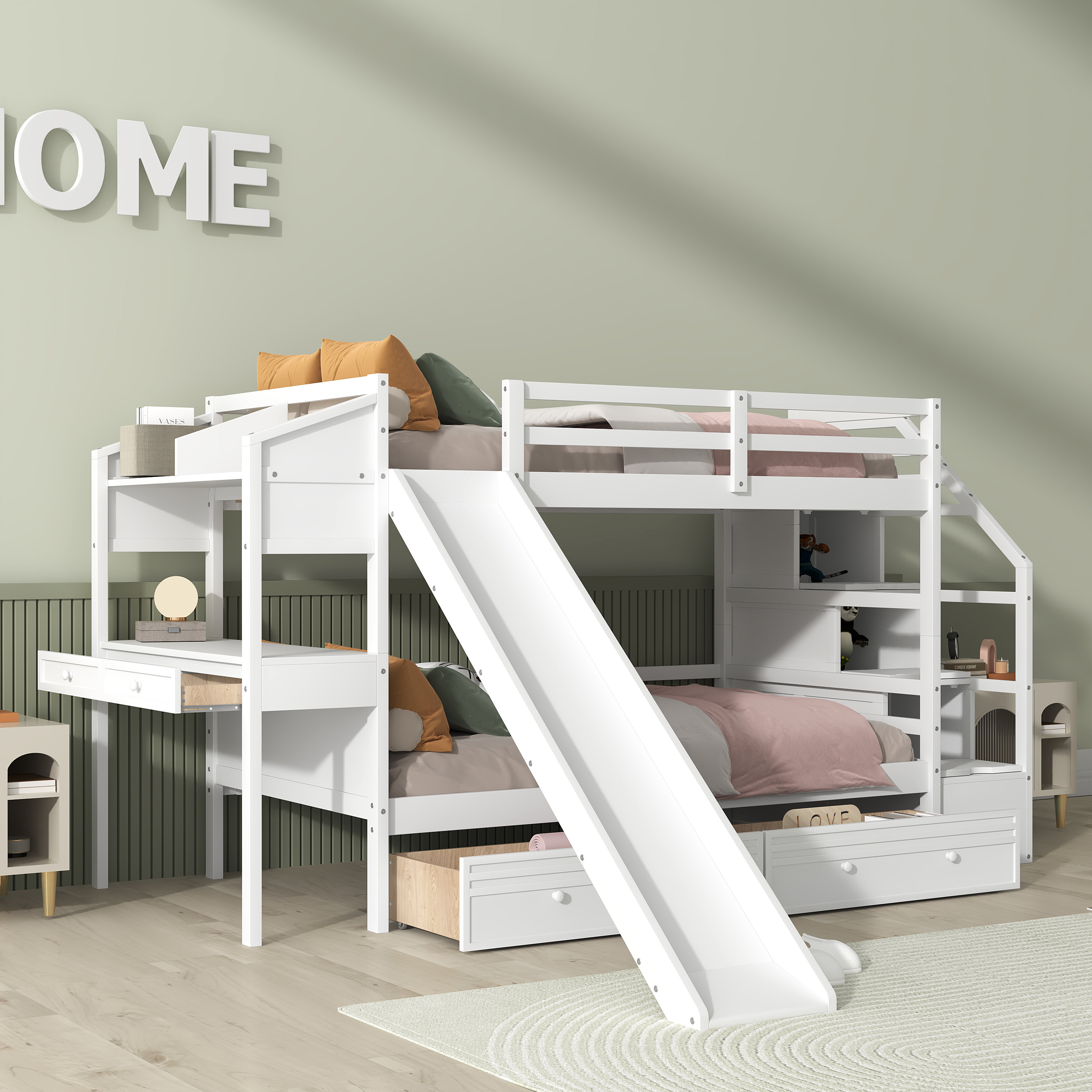 Harriet Bee Hildra Kids Twin Over Twin Bunk Bed with Drawers - Wayfair ...